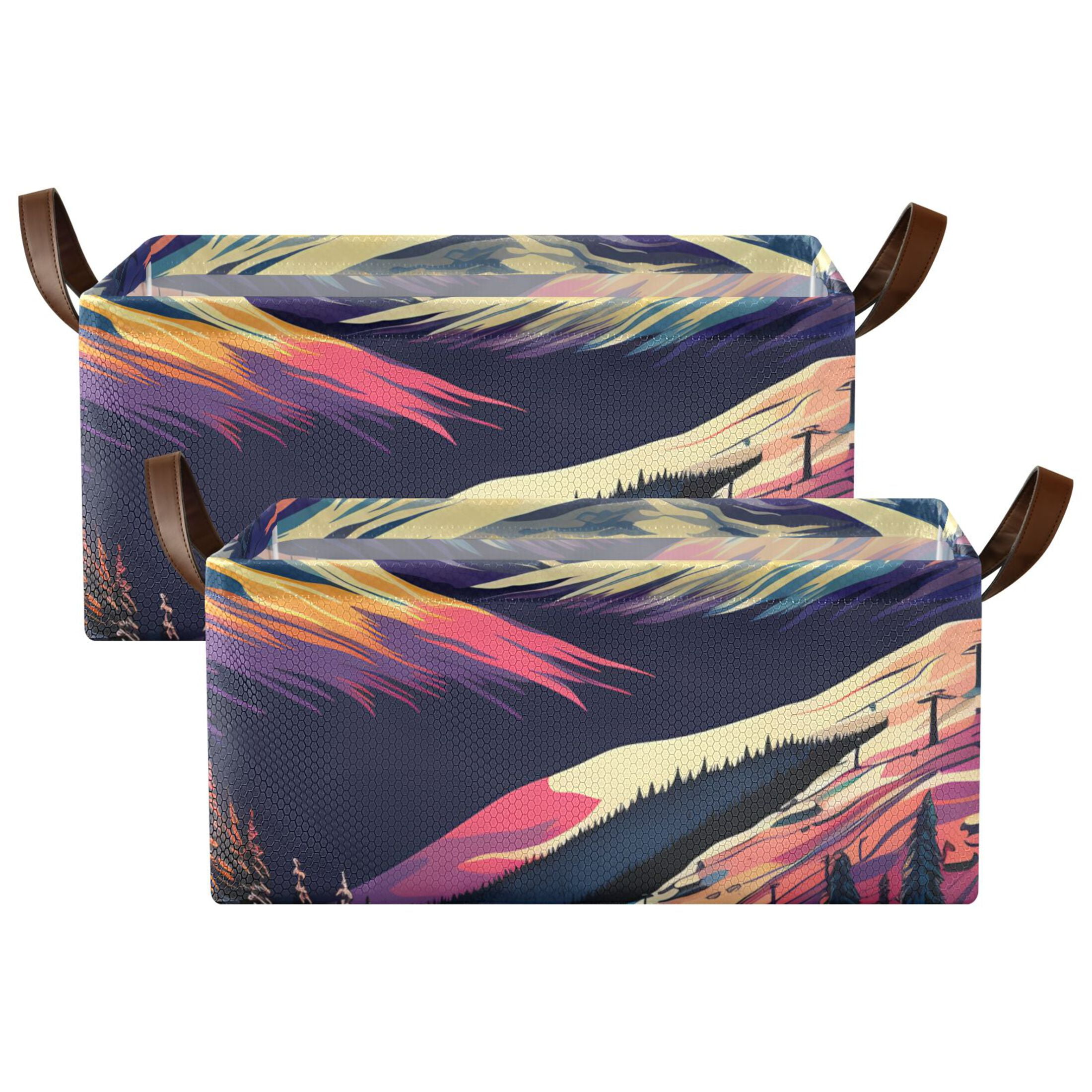 2 Pcs Collapsible Storage Bins Fabric Shelf Baskets with Handles 16.9 ...