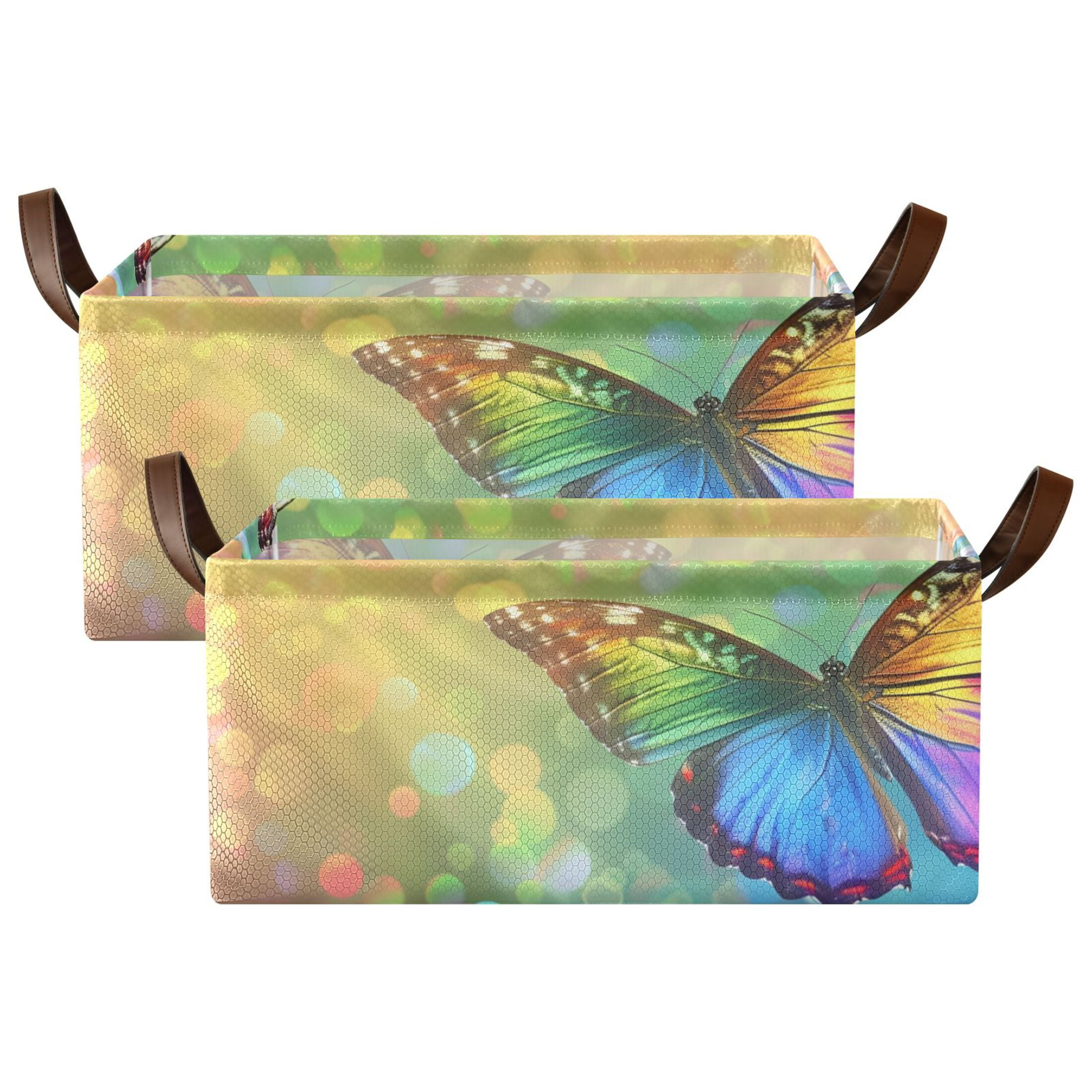 2 Pcs Collapsible Storage Bins Fabric Shelf Baskets with Handles 16.9 ...