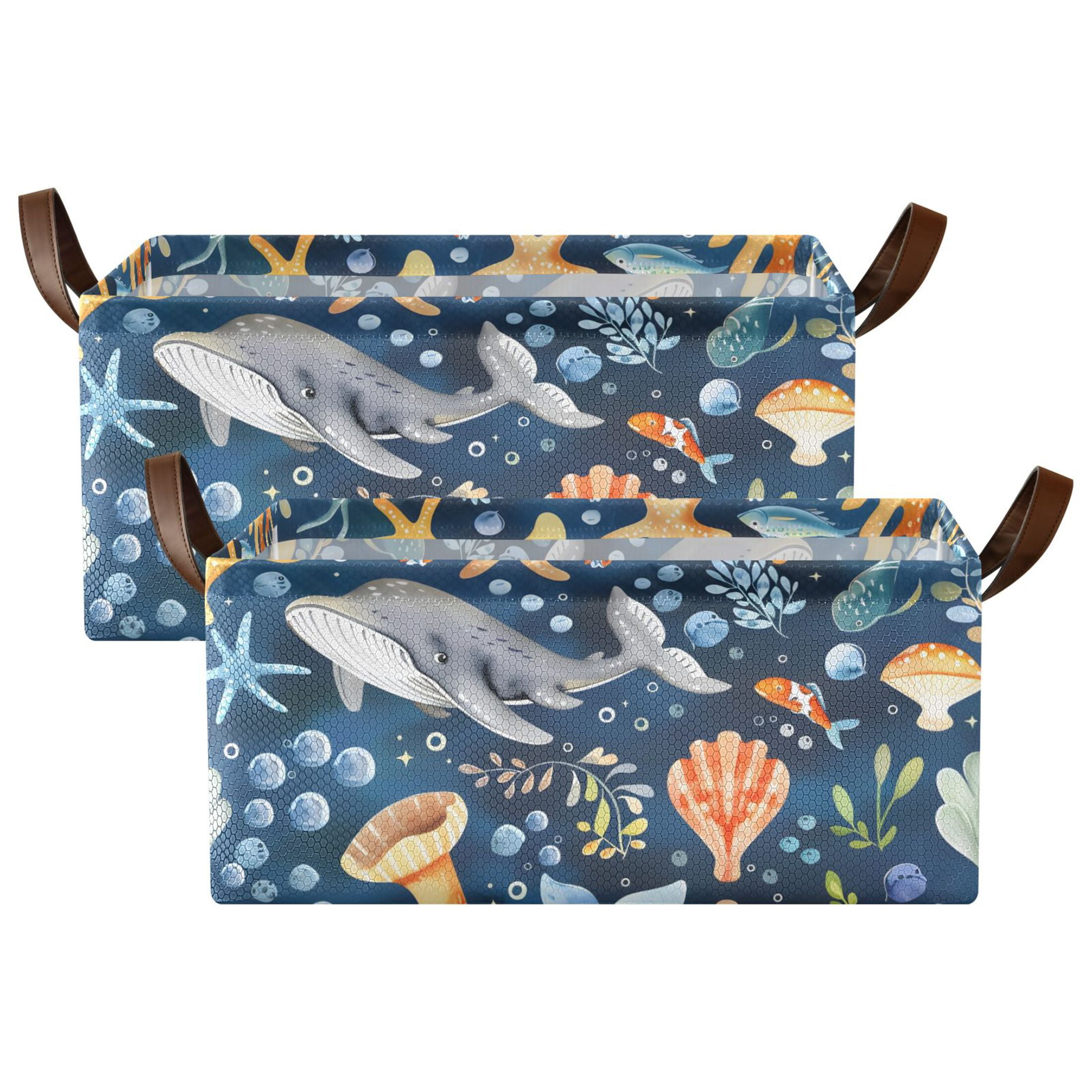 2 Pcs Collapsible Storage Bins Fabric Shelf Baskets with Handles 16.9 ...