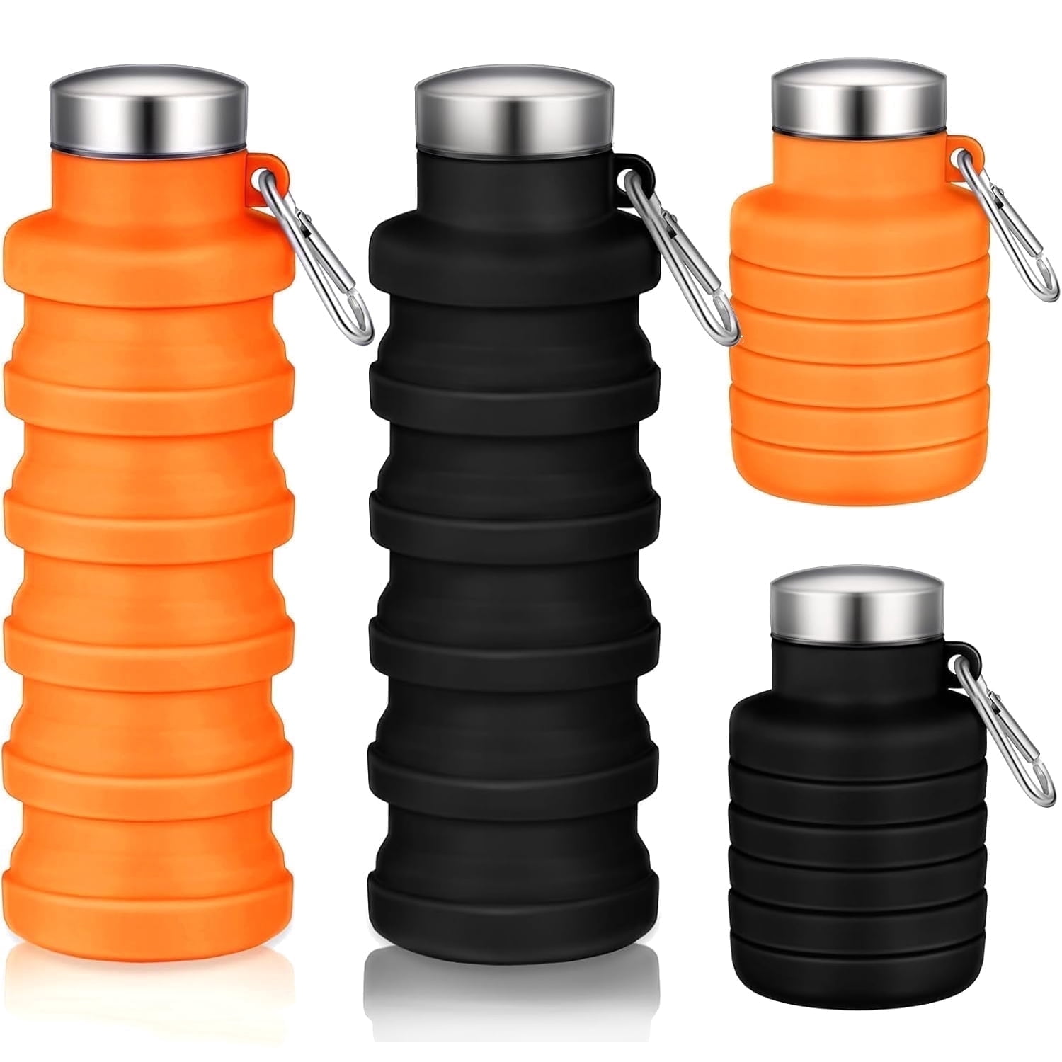 2 Pcs Collapsible Water Bottles 16.67oz Silicone Travel Foldable ...