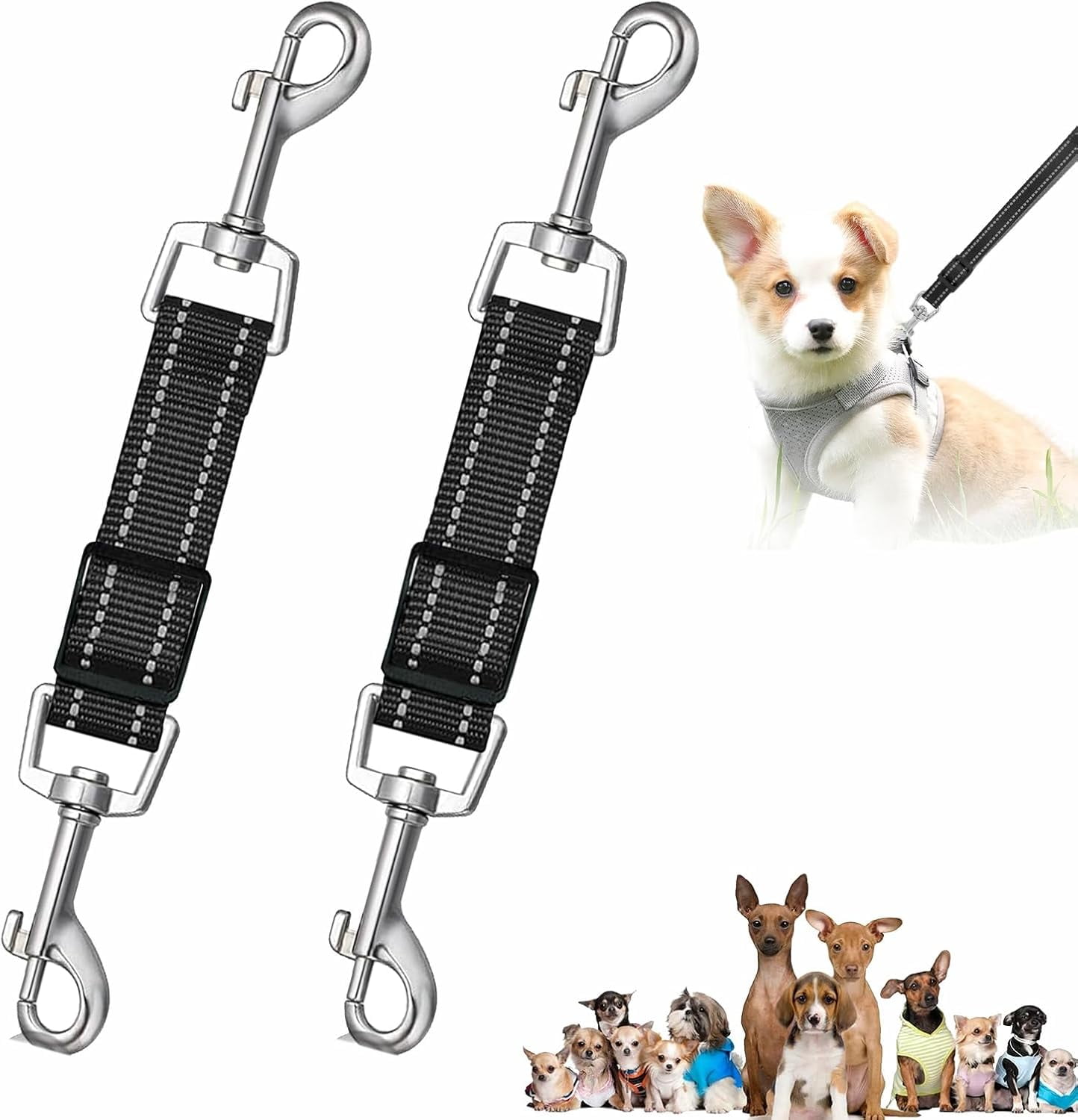 2 Pcs Collar to Harness Safety Link,Adjustable Double Ended Lead for ...