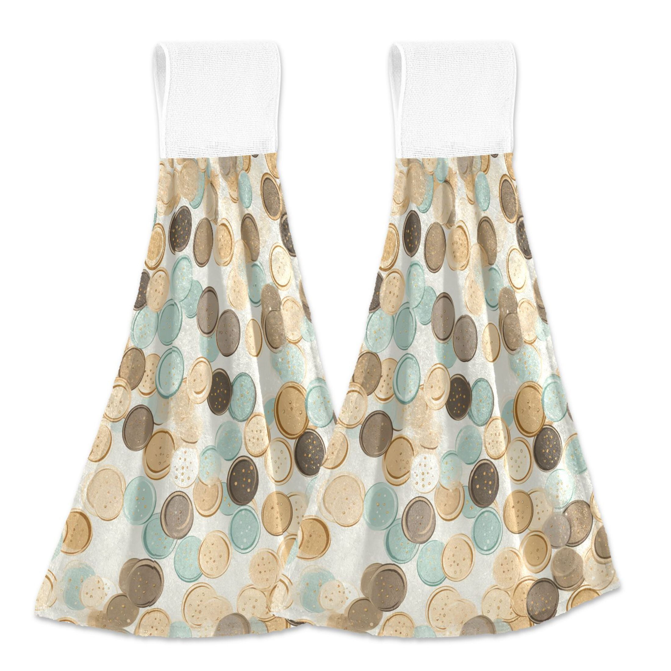 2 Pcs Colorful Buttons Kitchen Hand Towels with Hanging Loops Absorbent ...