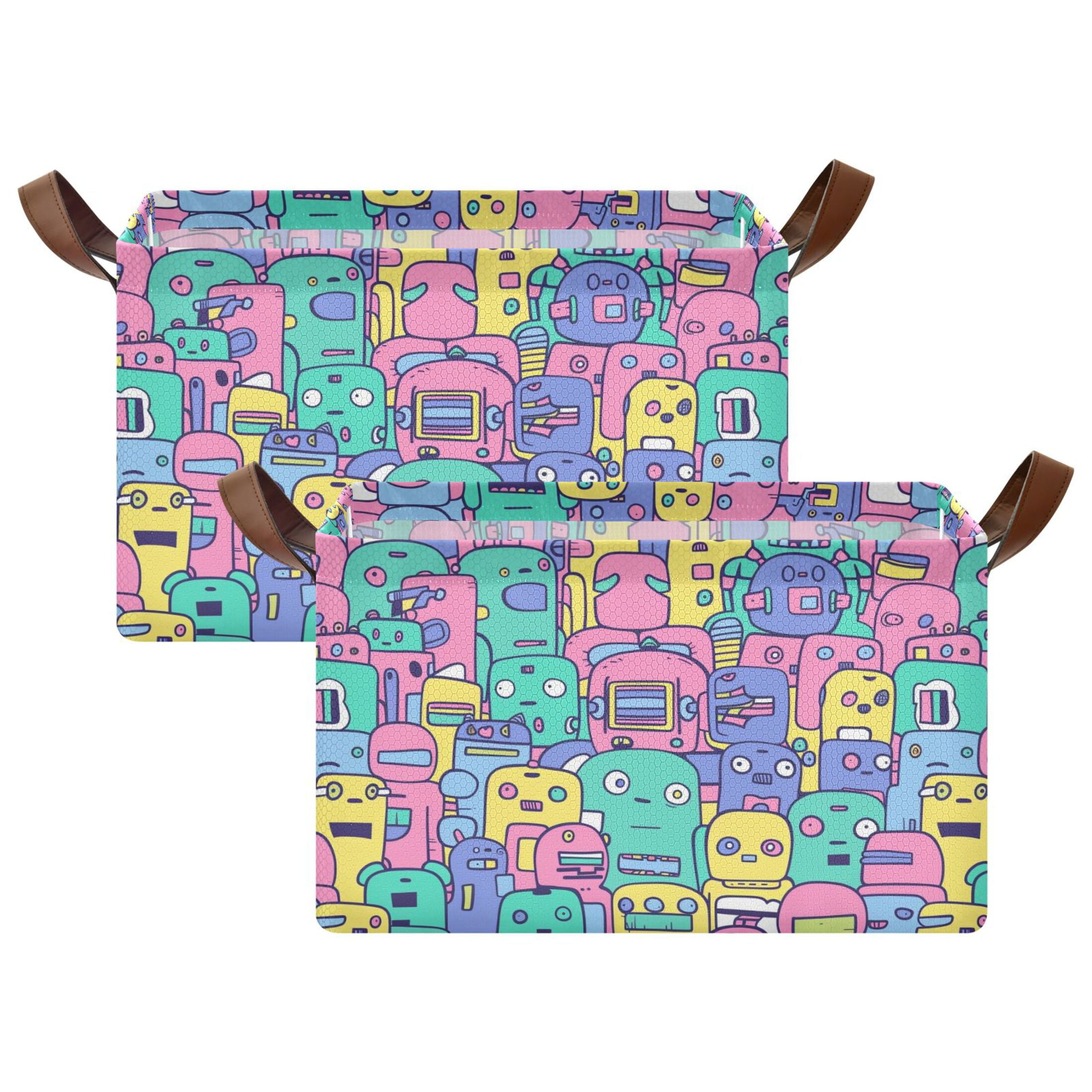 2 Pcs Colorful Cartoon Robots Collapsible Storage Bins Fabric Shelf ...