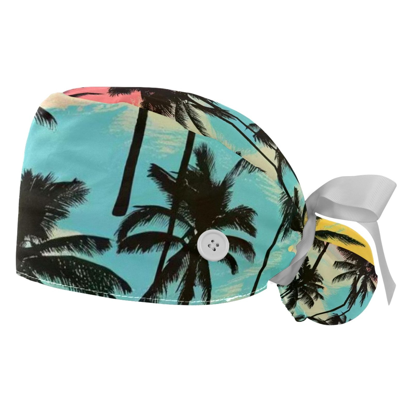 2 Pcs Colorful Coconut Trees Scrub Caps Adjustable Women Nursing Cap ...
