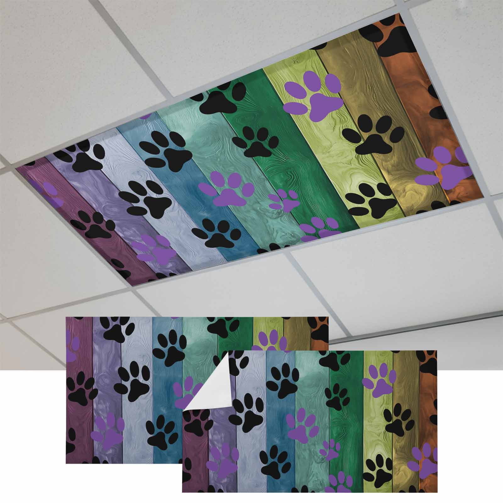 2 Pcs Colorful Dog Fluorescent Light Covers Paw Prints on The Board ...