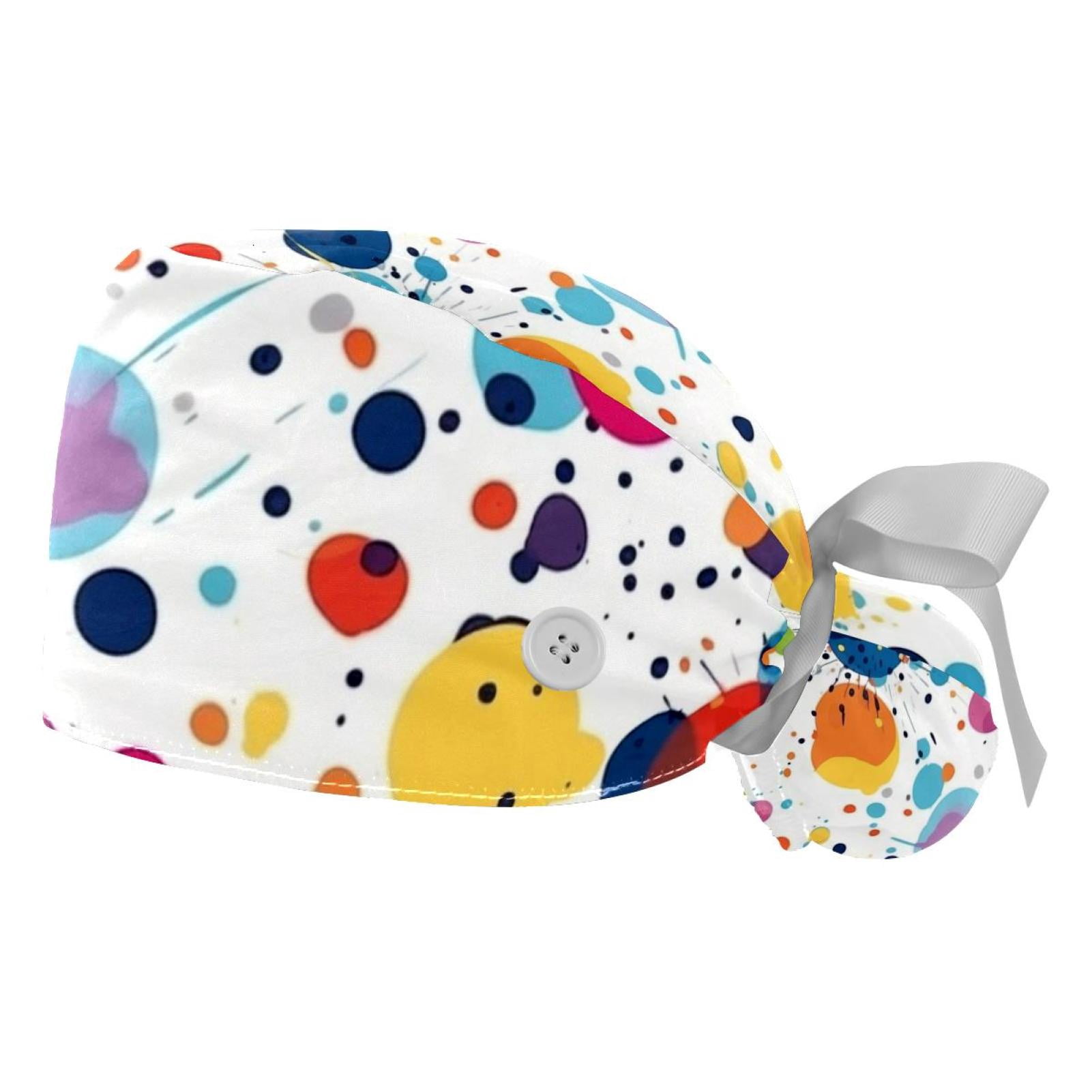 2 Pcs Colorful Spots Scrub Caps Adjustable Women Nursing Cap with ...