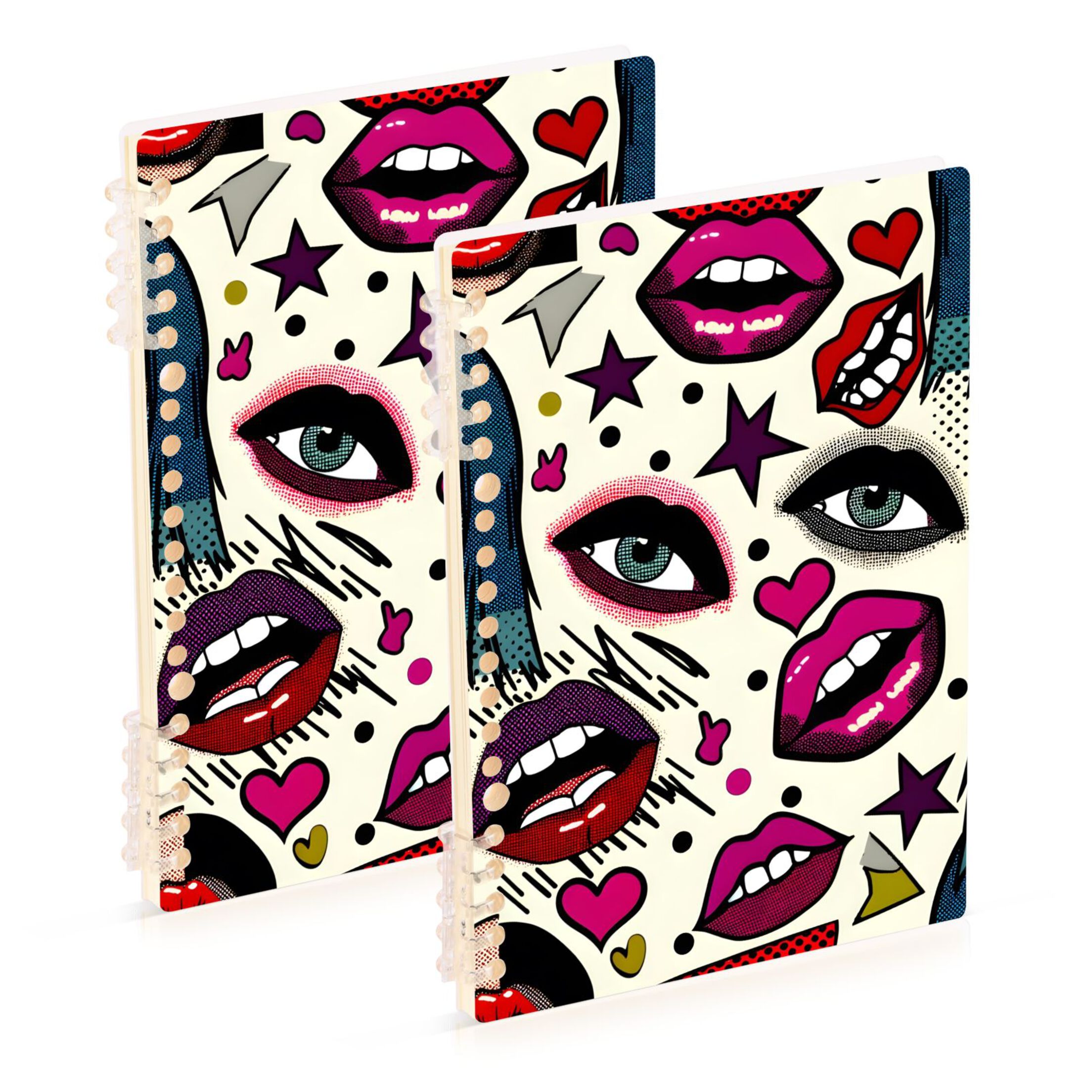 2 Pcs Comic Lips Eyes Stars Spiral Notebooks 60 Sheets 120 Pages A5 ...