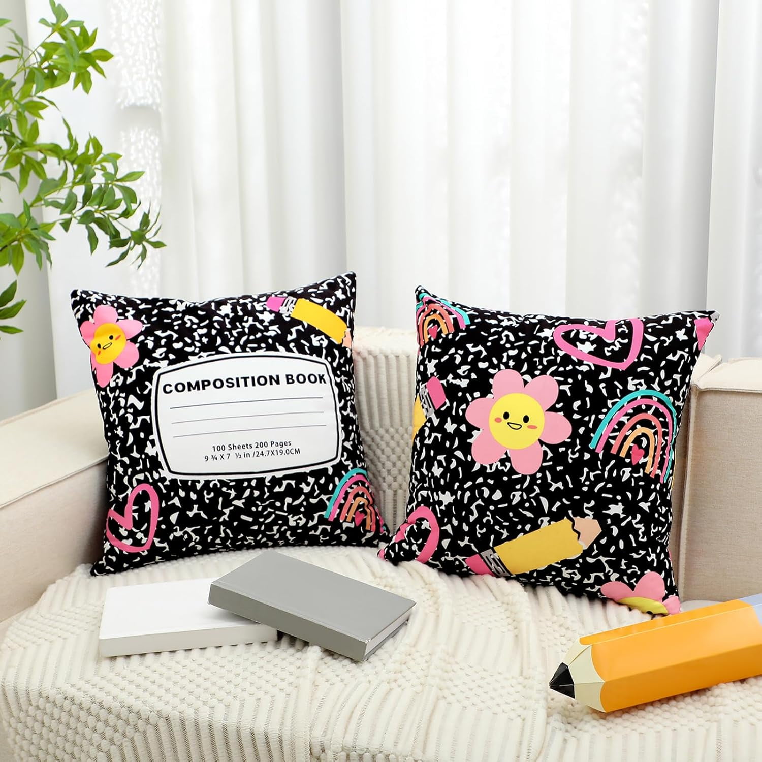 2 Pcs Composition Notebook Throw Pillow Covers 18'' x 18'' Composition ...