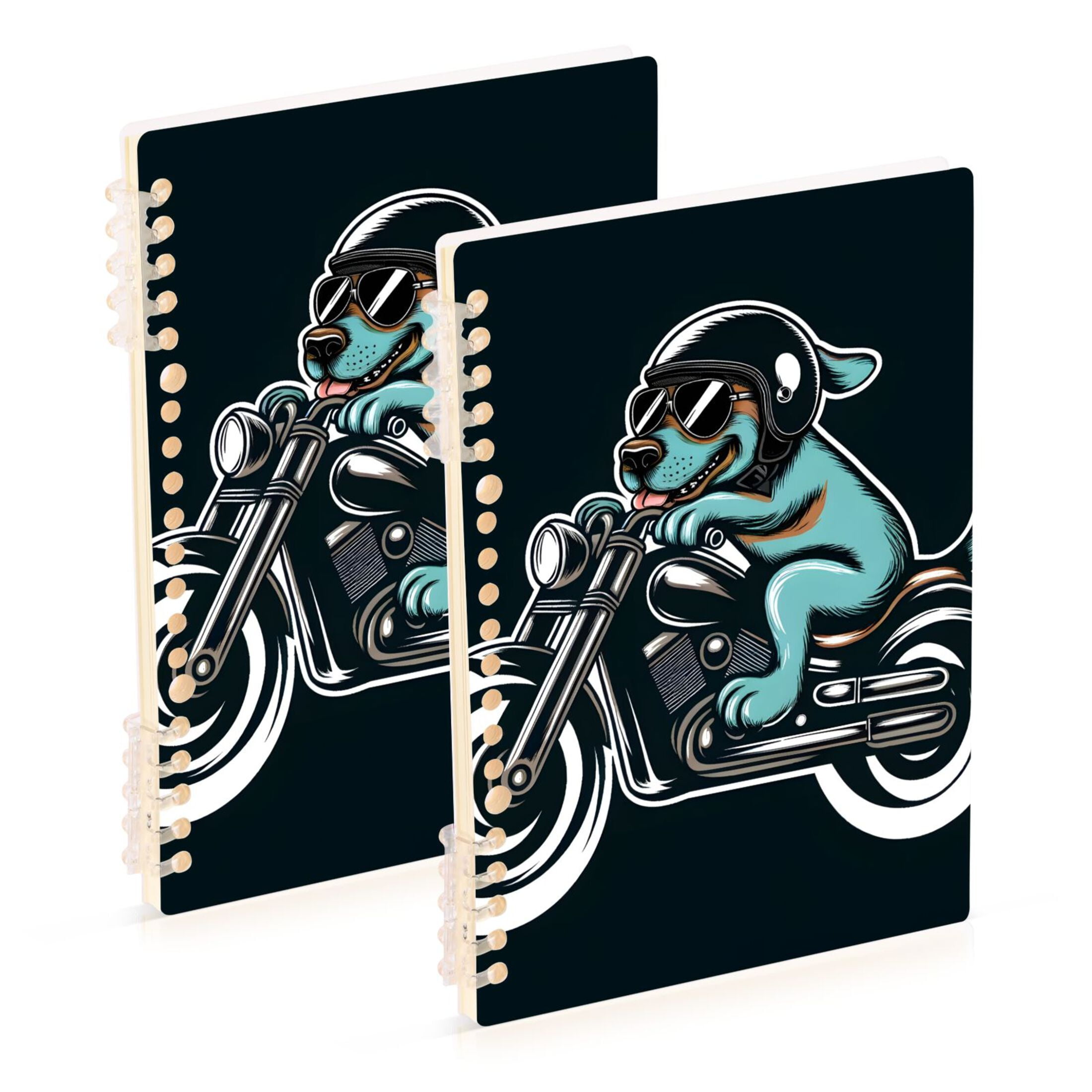 2 Pcs Cool Dog with Motorcycle Spiral Notebooks 60 Sheets 120 Pages A5 ...