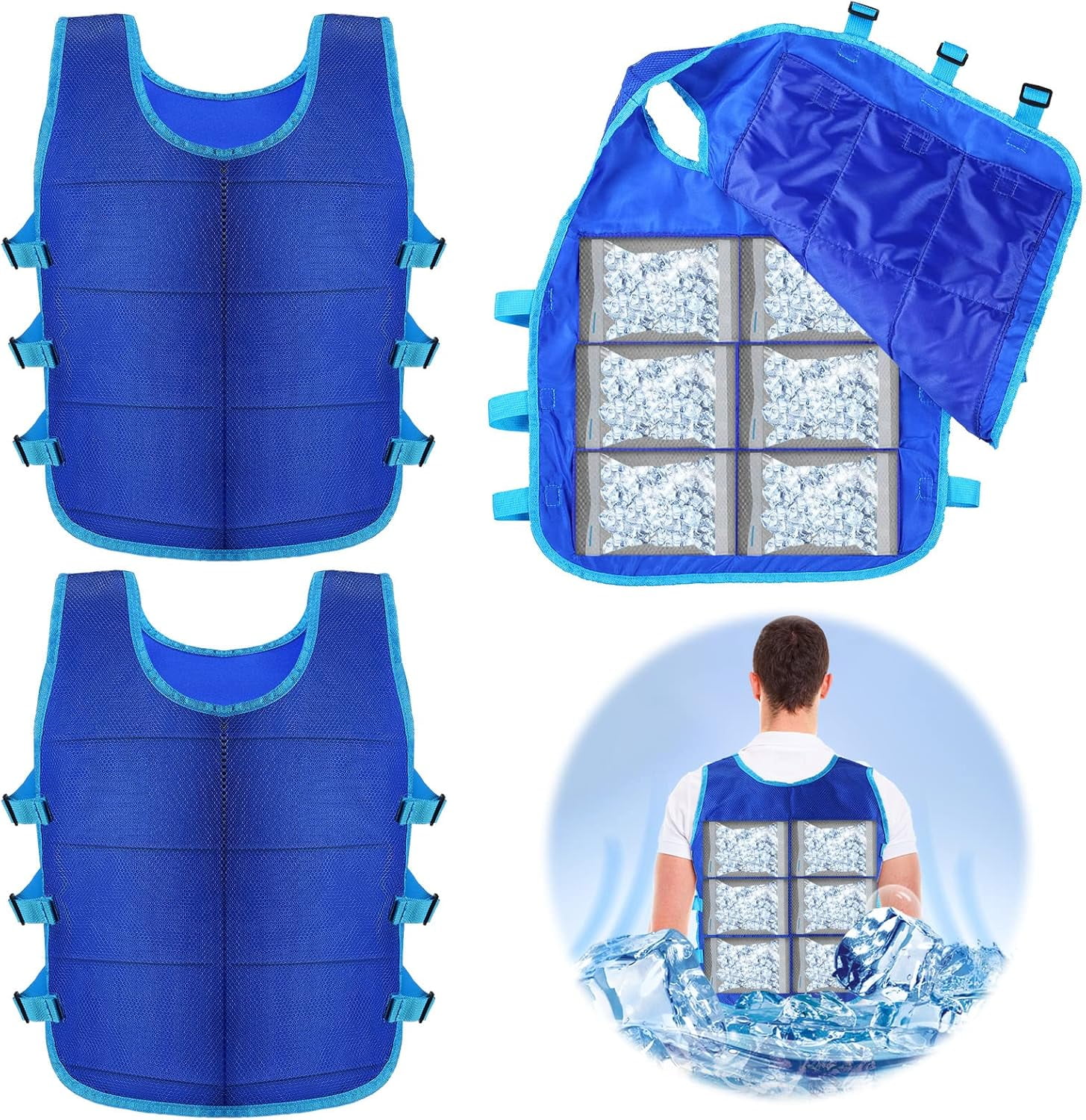 2 Pcs Cooling Vest with 48 Pcs Ice Pack Adjustable Safety Ice Vest for ...