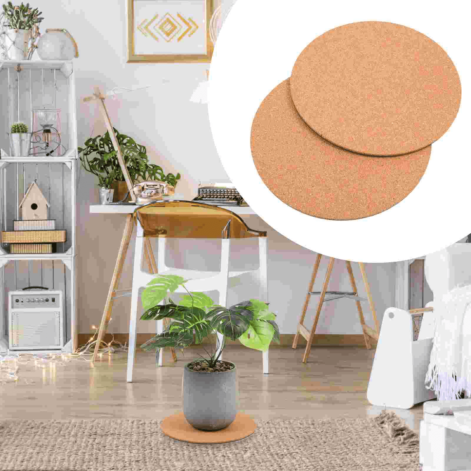 2 Pcs Cork Planter Mat Flowerpot Water Trays Garden Pad Coaster Plate ...