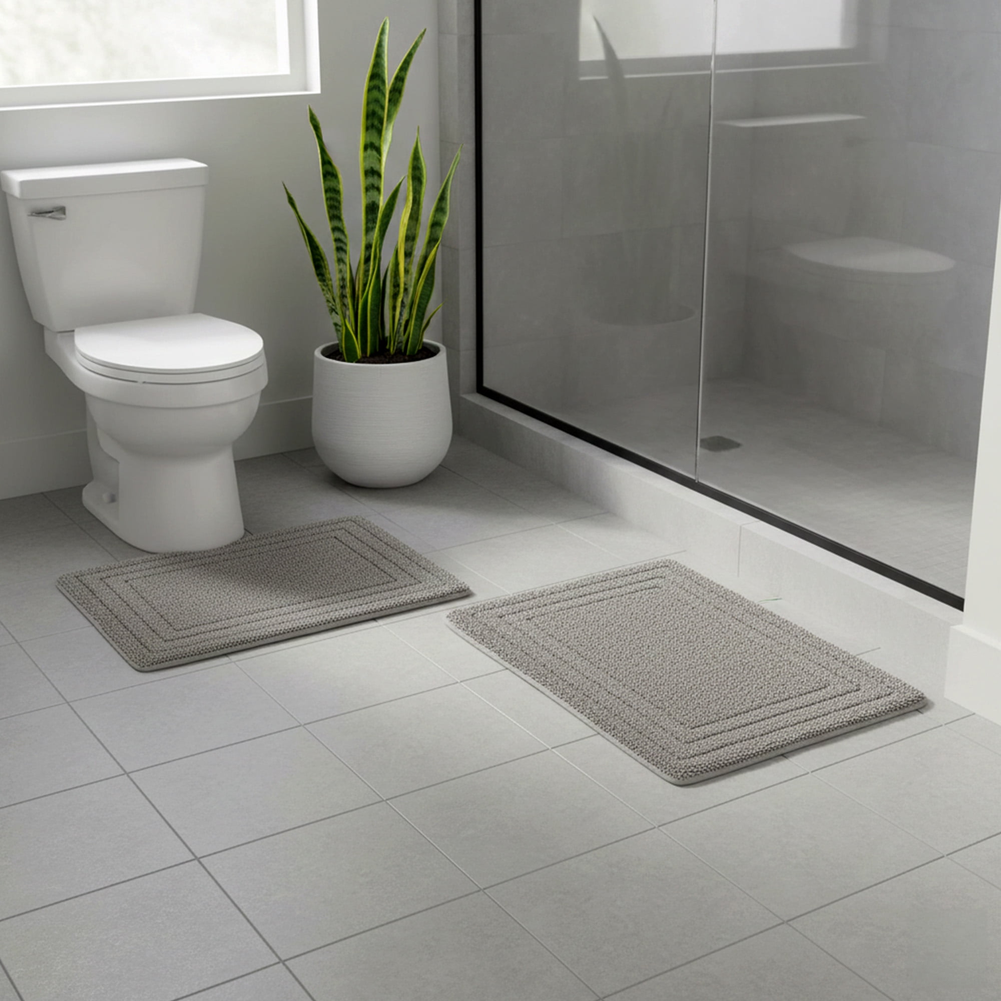 2-Pcs Cotton Bathmat Grey 32x20 in | Soft Absorbent Quick-Dry Bathroom ...