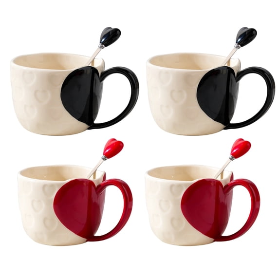 2 Pcs Couple Mug Gift Set, Valentine's Day Coffee Cup with Spoon ...