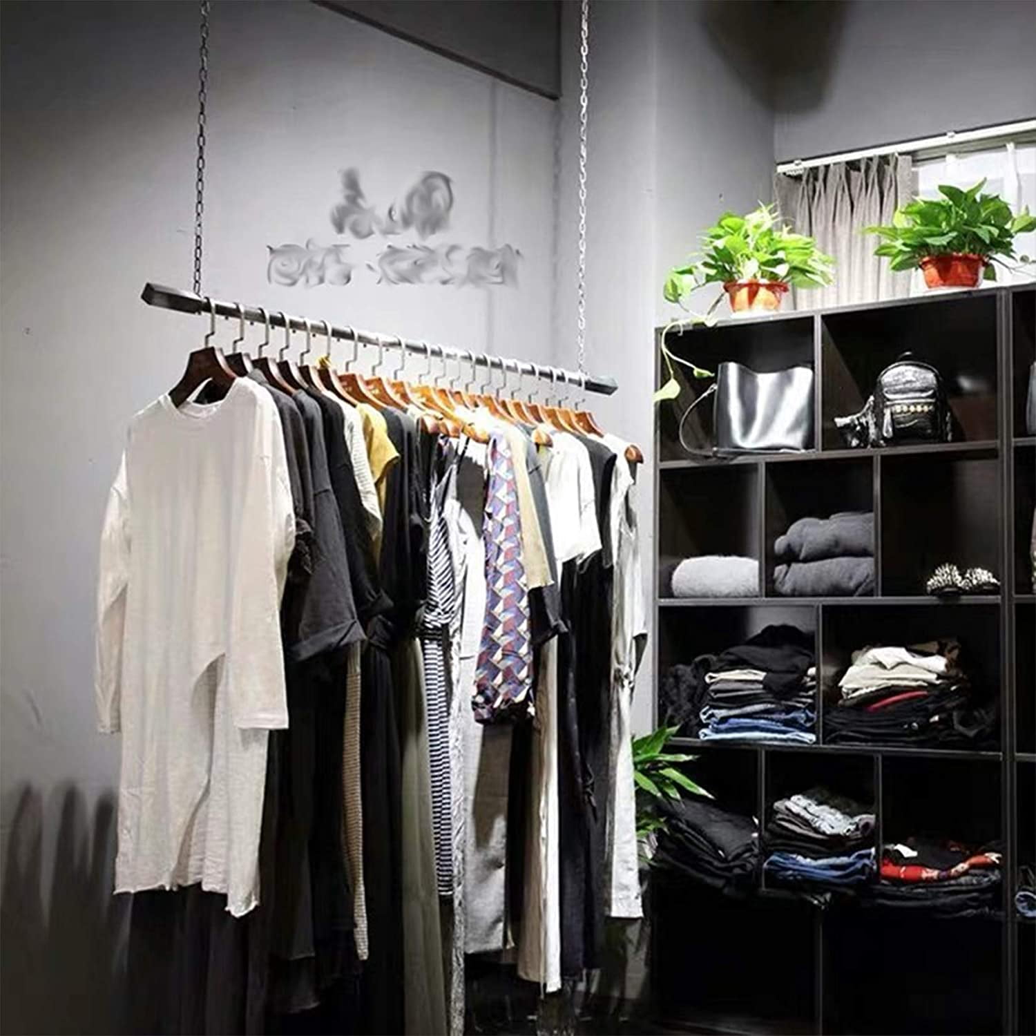 2 Pcs Creative Chain Adjustable Height Ceiling Hanging Clothing Racks ...