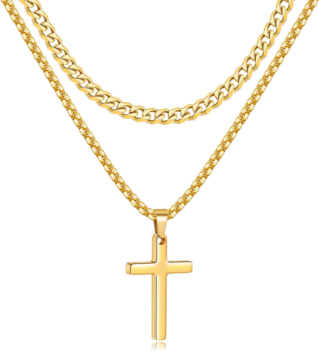 2 Pcs Cross Chain Necklace for Men and Women, Silver/14K Gold Plated ...