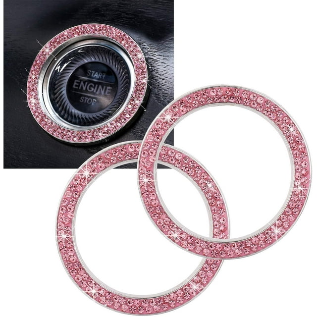 2 Pcs Crystal Combinatorial Rhinestone Car Engine Start Decoration Ring ...