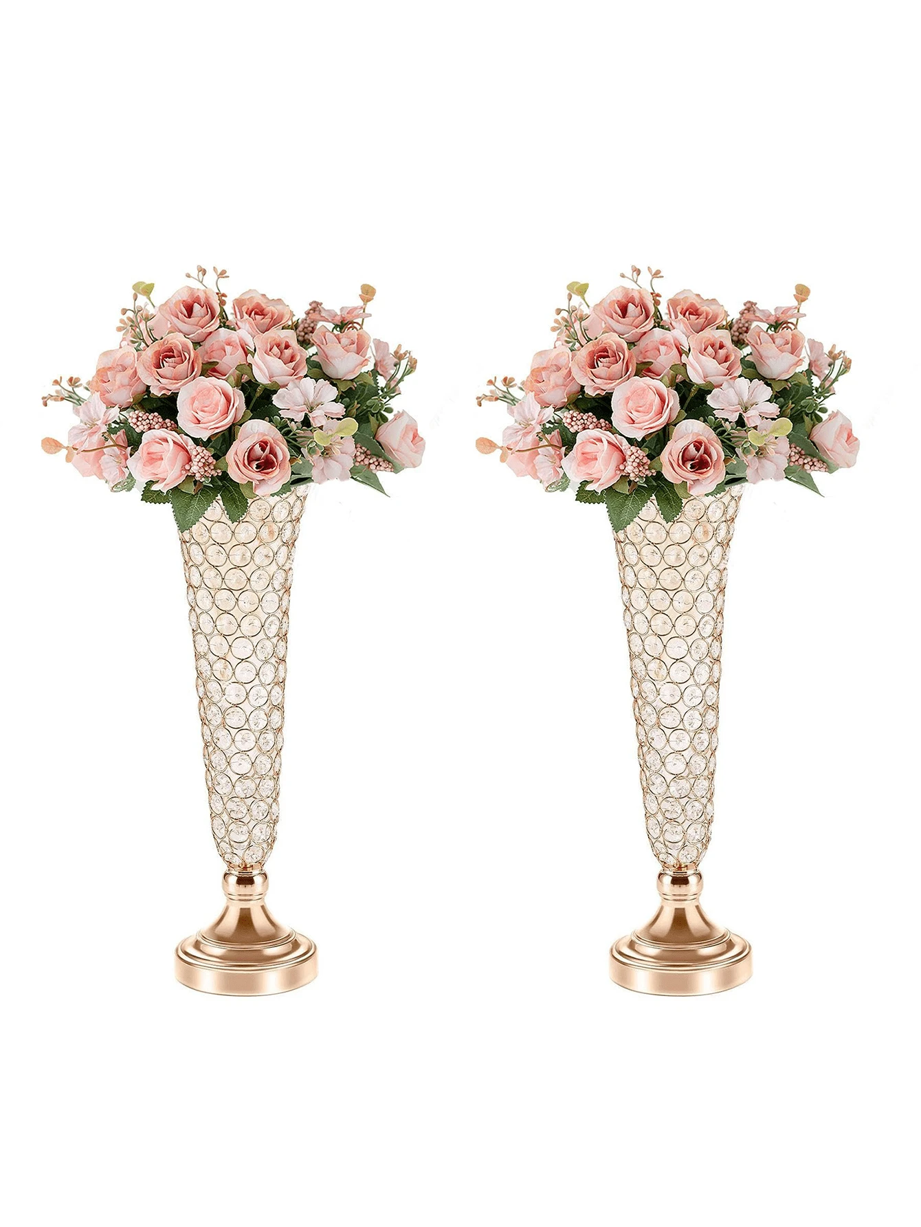 2 Pcs Crystal Trumpet Vases For Centerpieces, 20" Metal Floral Vase ...