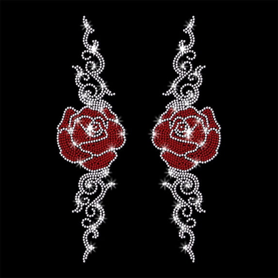 2 Pcs Curl Rose Pattern Iron on Rhinestones Transfer Bling Clothing ...