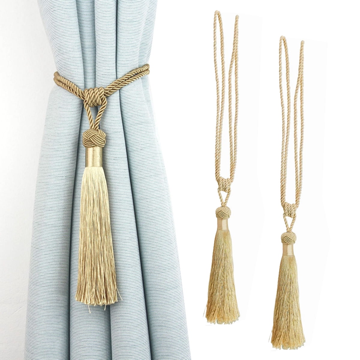 2 Pcs Curtain Tiebacks Tassel Tie-Backs, Handmade Curtain Holdbacks ...