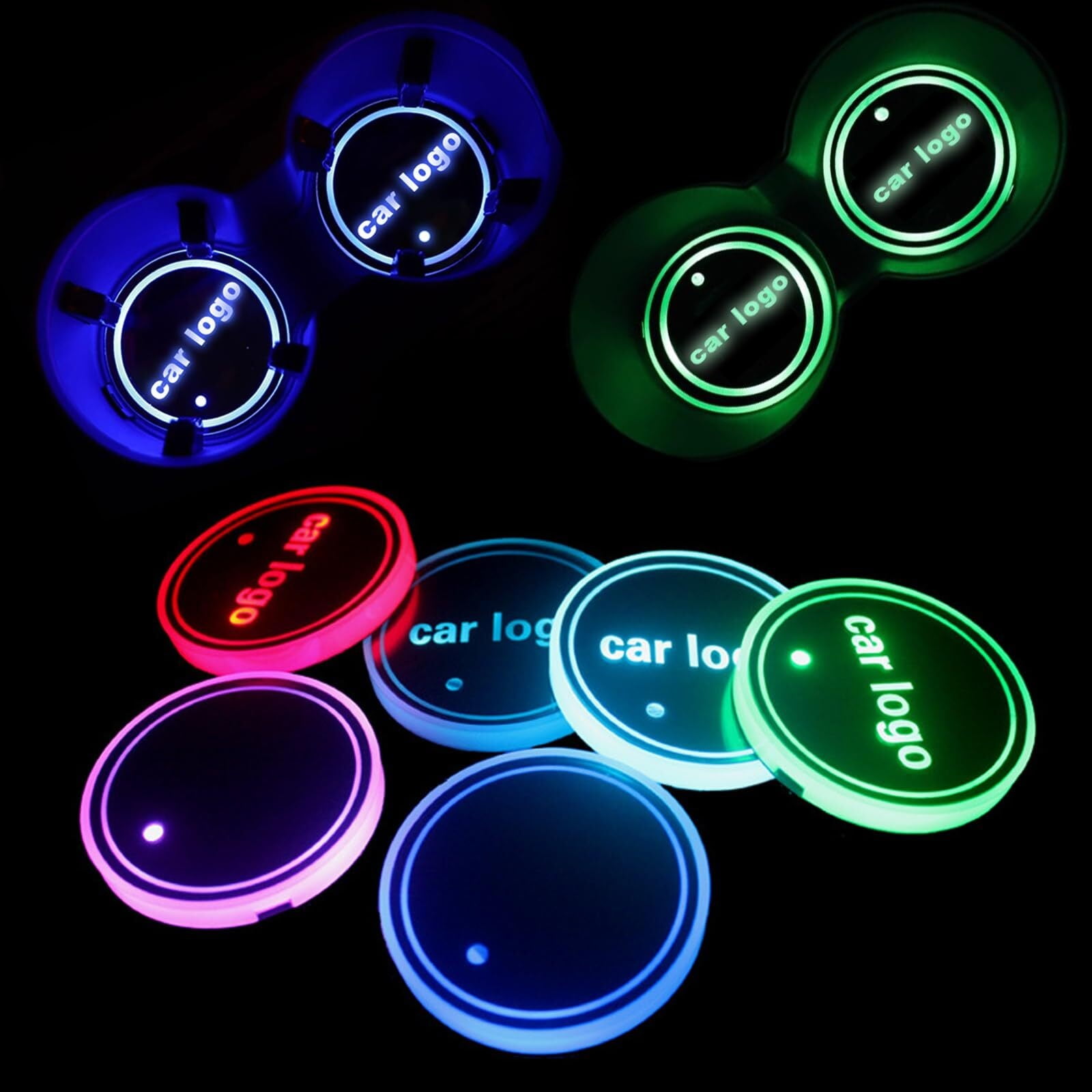 2 Pcs Custom Led Car Coasters Lights with Car Logo,Car Cup Holder ...