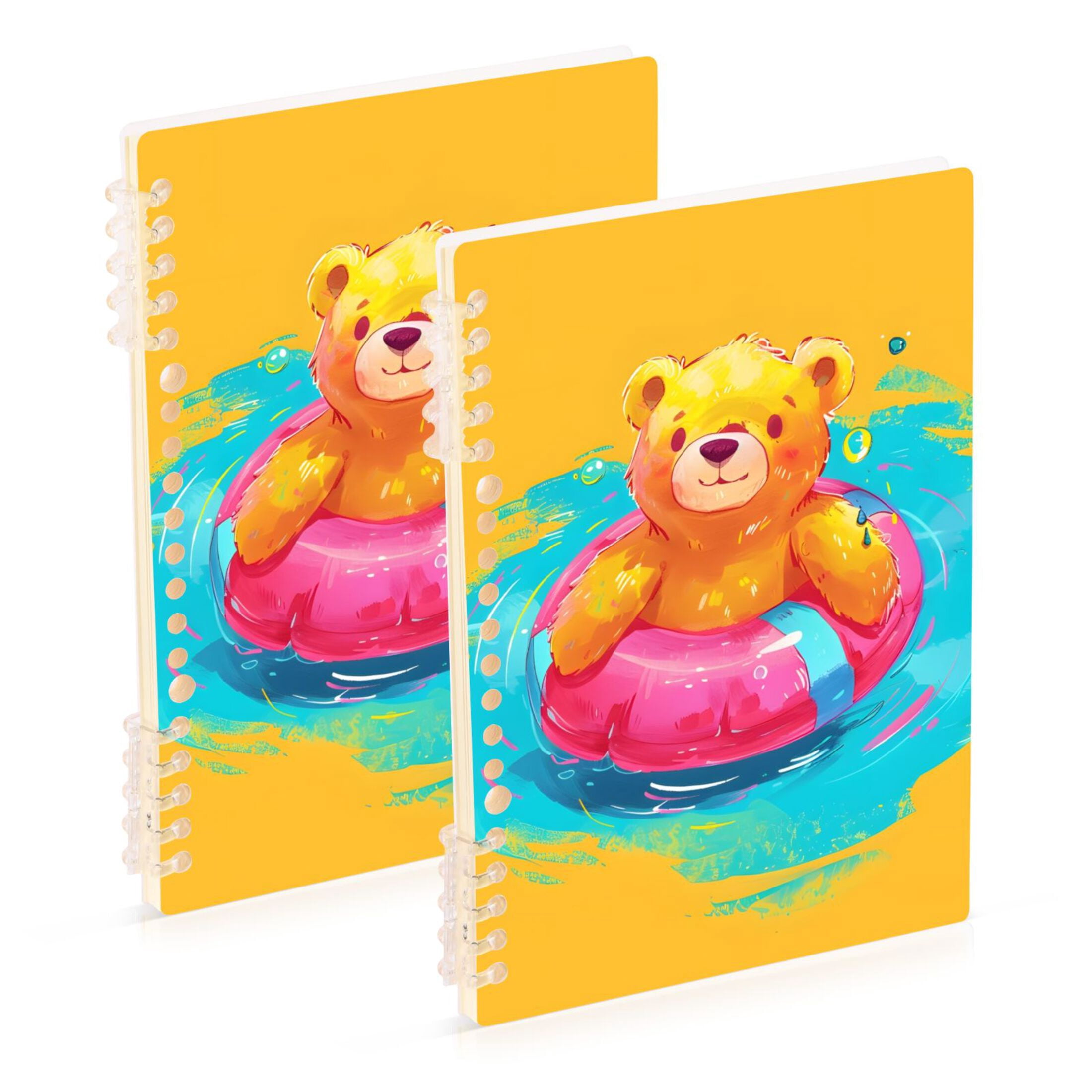 2 Pcs Cute Bear Swimming Circle Spiral Notebooks 60 Sheets 120 Pages A5 ...