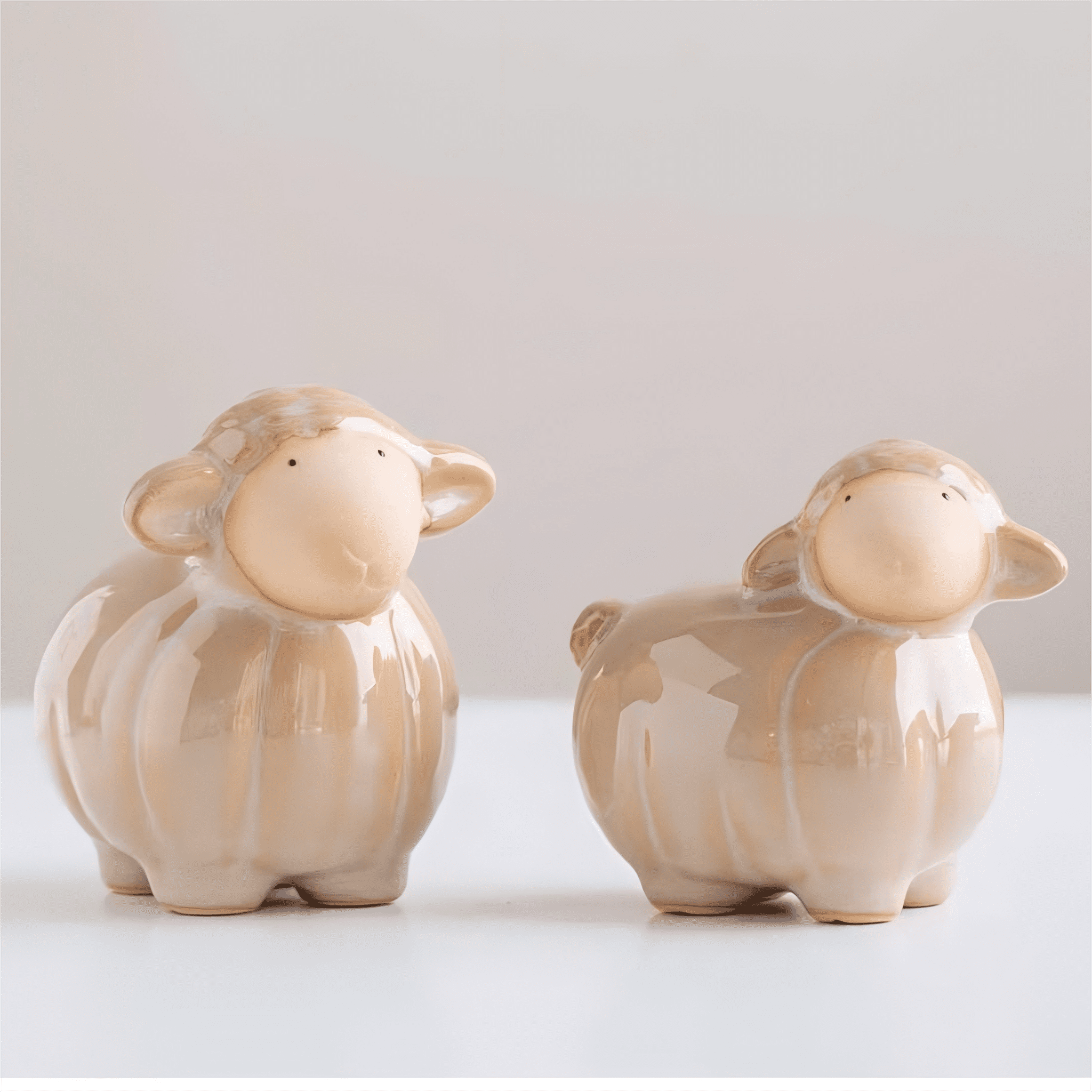 2 Pcs Cute Beige Ceramic Sheep Figurine, Creative Birthday Gift, Home ...