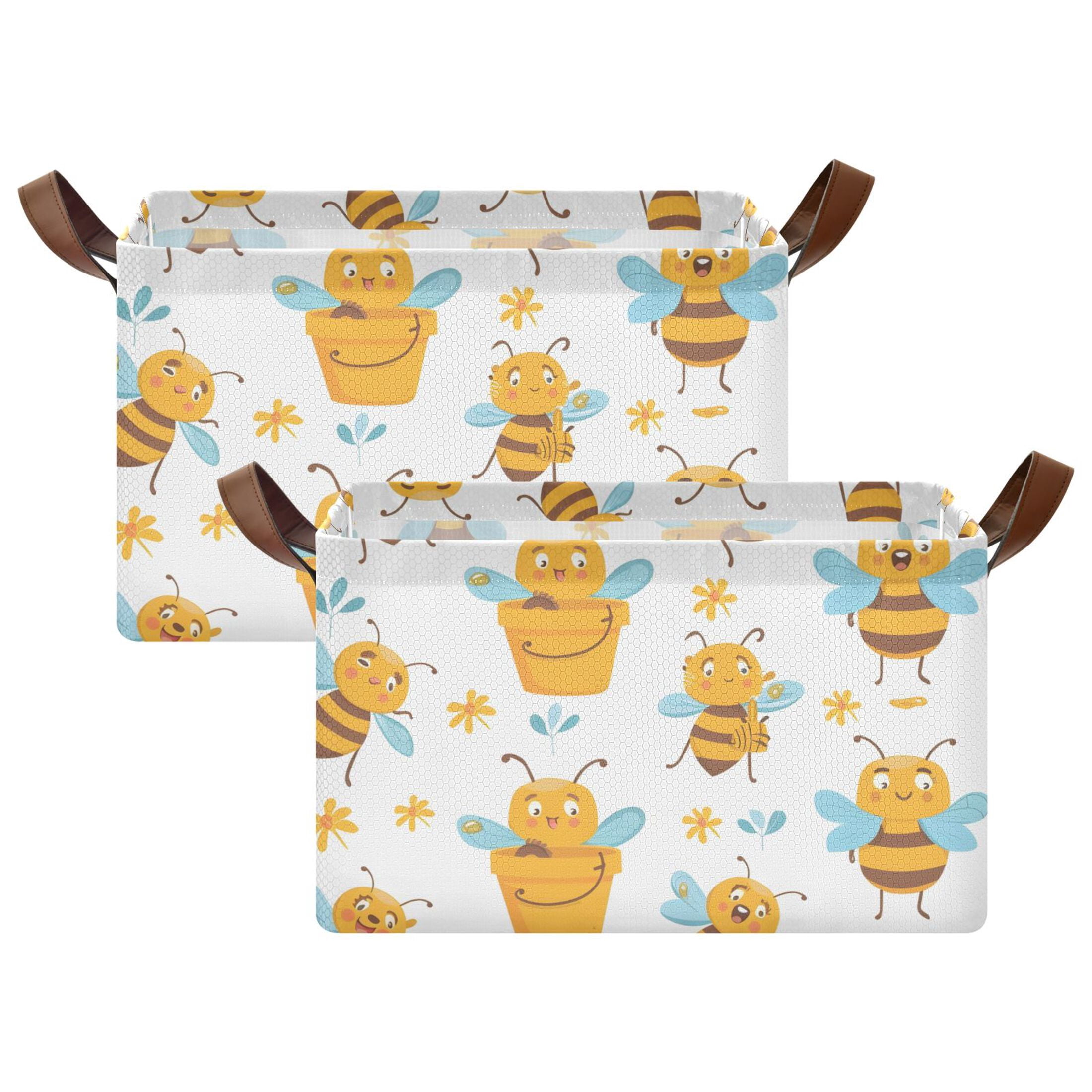 2 Pcs Cute Cartoon Bees with Bucket Collapsible Storage Bins Fabric ...