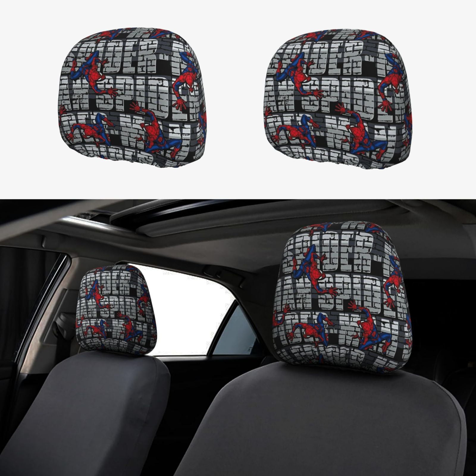 2 Pcs Cute Cartoon Movie Hero Printed Car Headrest Cover Anime Car ...