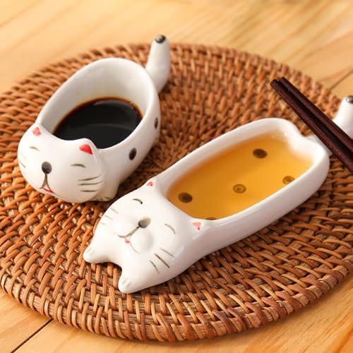 2 Pcs Cute Cats Shape Soy Sauce Dish,Cartoon Cat Small Ceramic Bowls ...