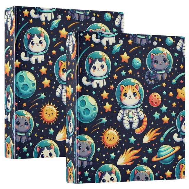 2 Pcs Cute Cats in Space Hardcover 3 Ring Binder 1.5” Round Rings ...