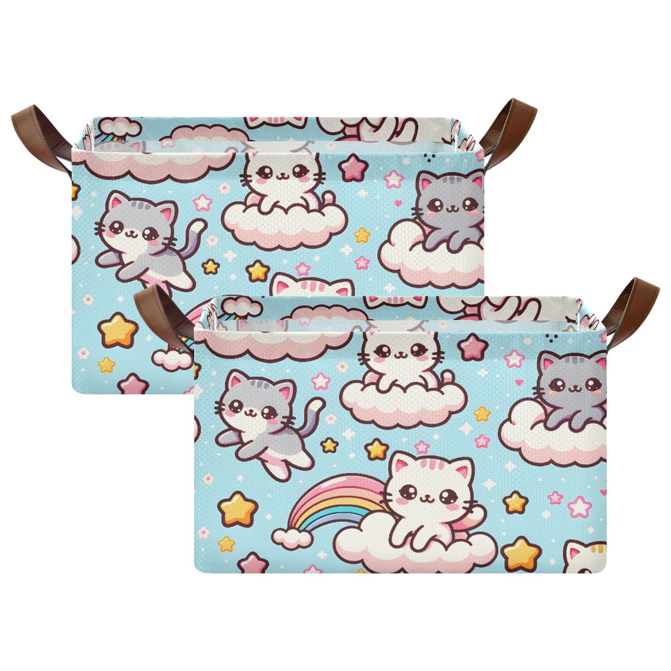 2 Pcs Cute Cats with Cloud Collapsible Storage Bins Fabric Shelf ...