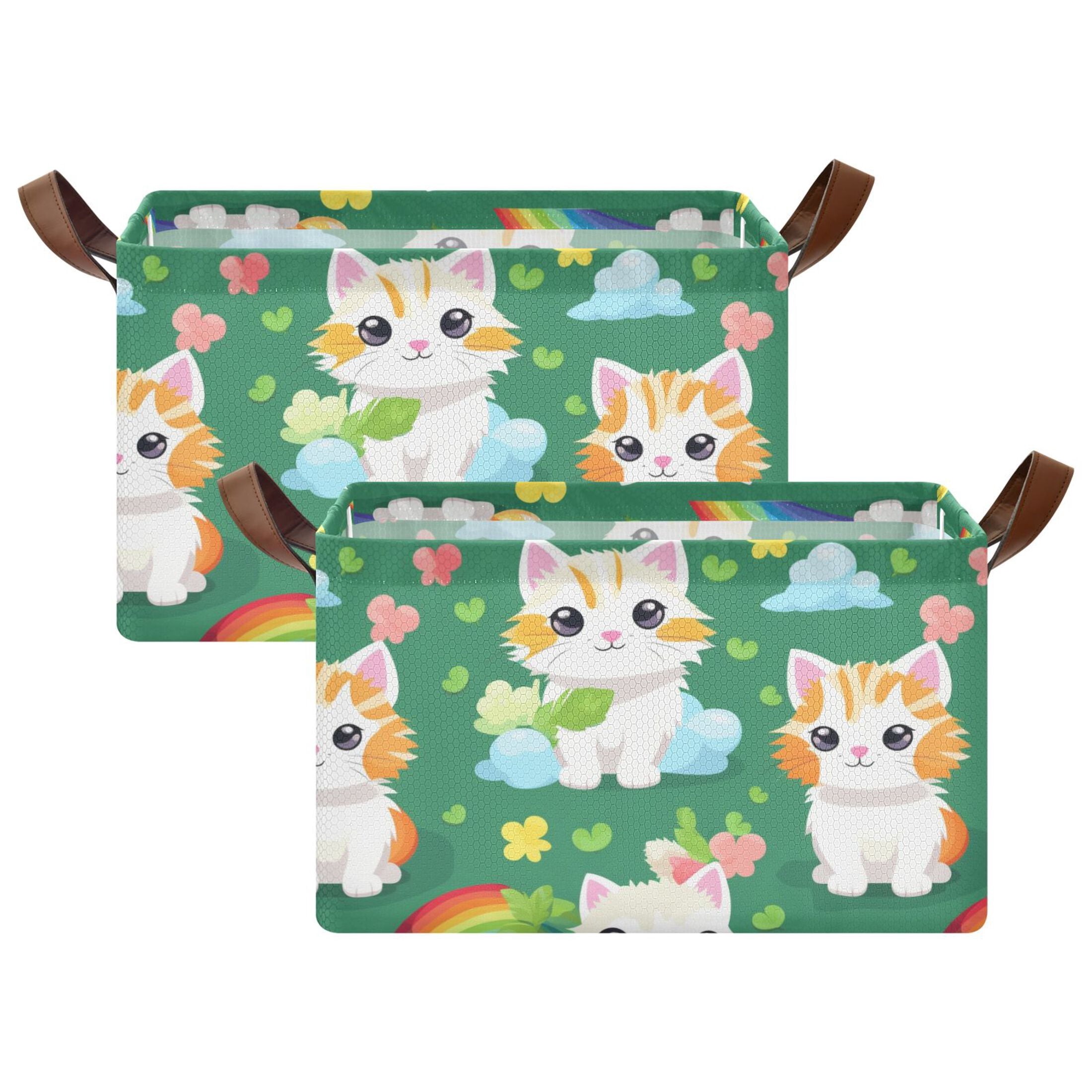 2 Pcs Cute Cats with Rainbow Collapsible Storage Bins Fabric Shelf ...