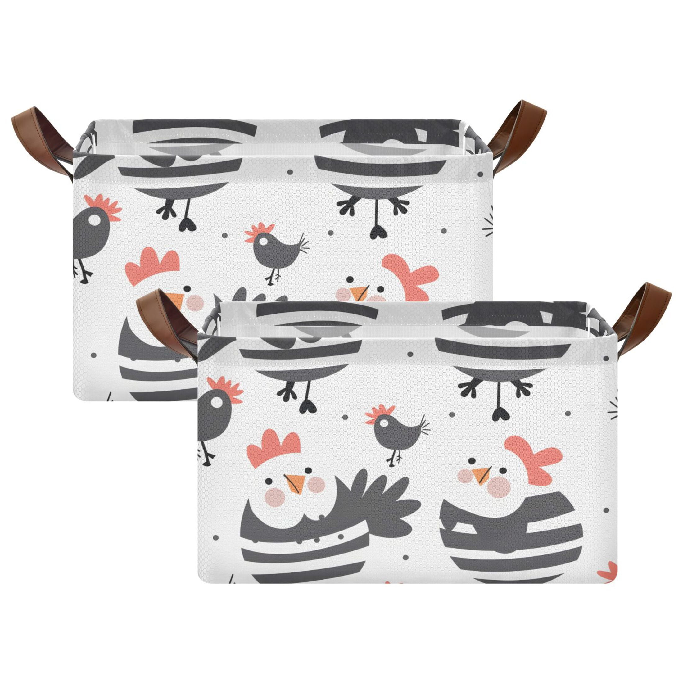 2 Pcs Cute Chickens and Dots Collapsible Storage Bins Fabric Shelf ...