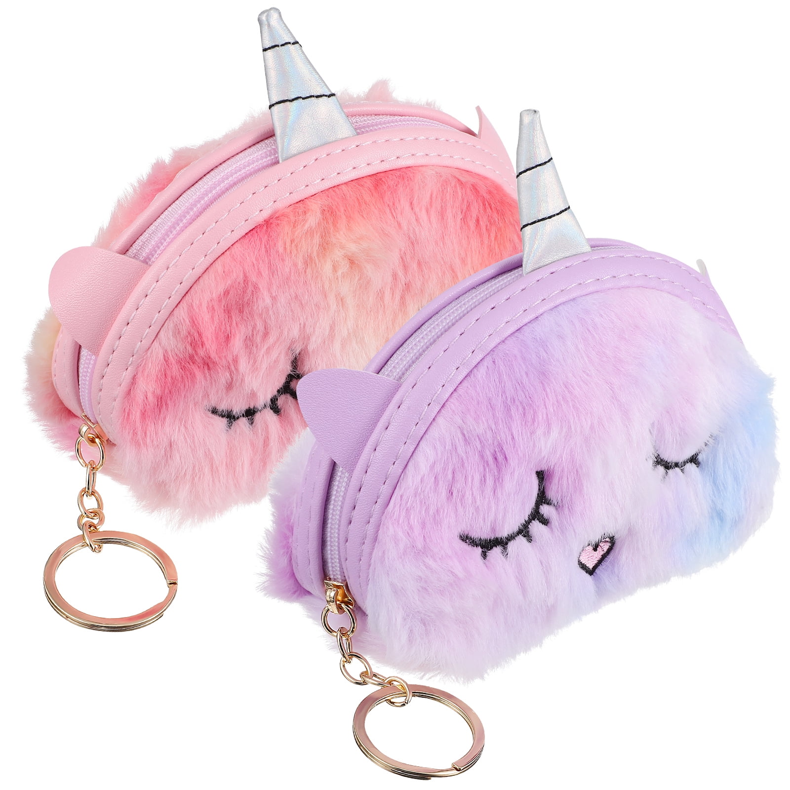 2 Pcs Cute Coin Purse Wallet Change Pouches Plush Keychain Unicorn for ...