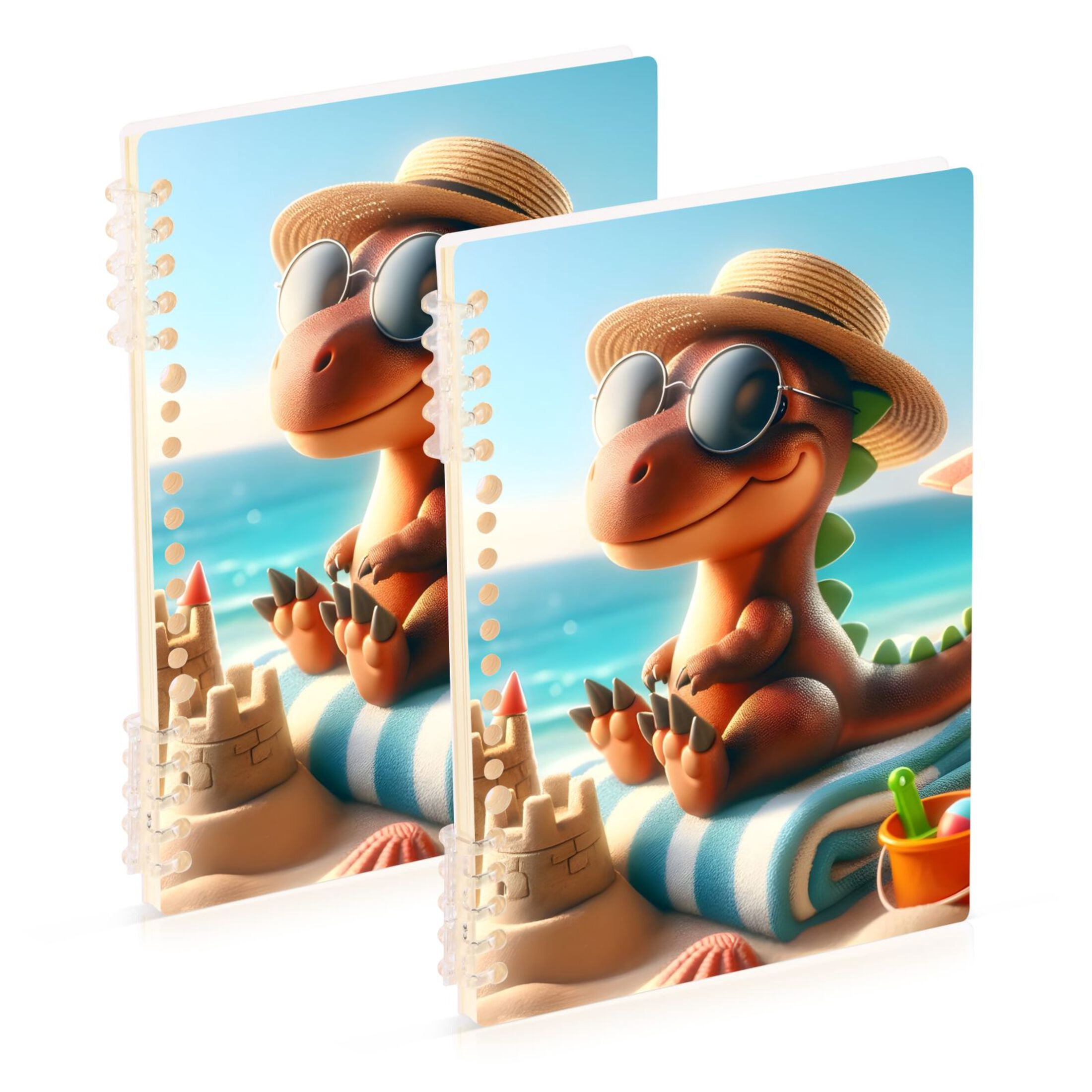 2 Pcs Cute Dinosaur on Beach Spiral Notebooks 60 Sheets 120 Pages A5 ...