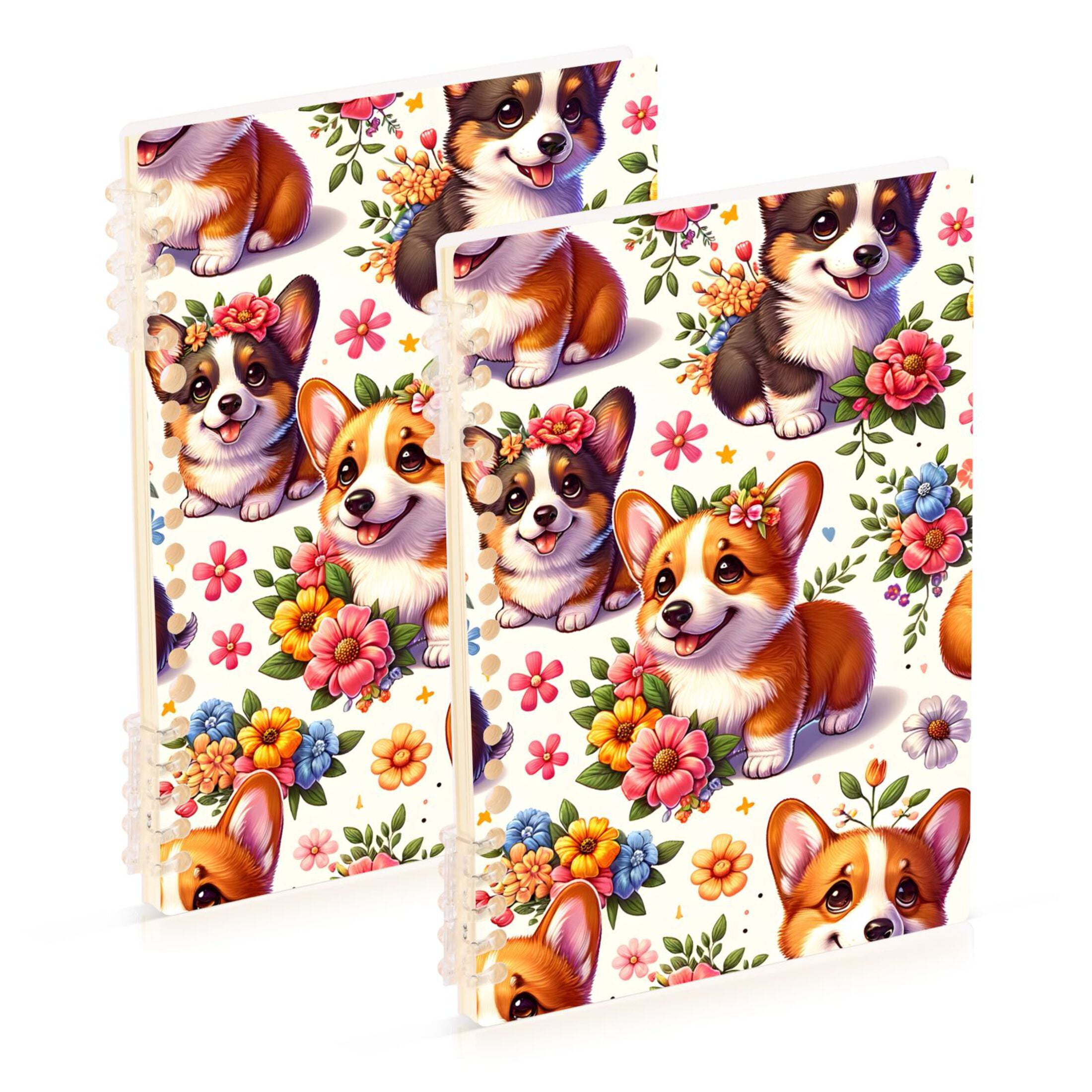 2 Pcs Cute Dogs and Beautiful Flowers Spiral Notebooks 60 Sheets 120 ...