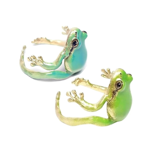2 Pcs Cute Frog Rings for Women Adjustable Open Band Green Animal ...