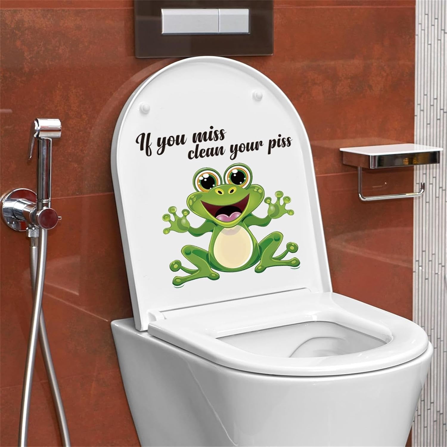 2 Pcs Cute Frog Toilet Tank and Seat Lid Stickers Cartoon Green Fun ...