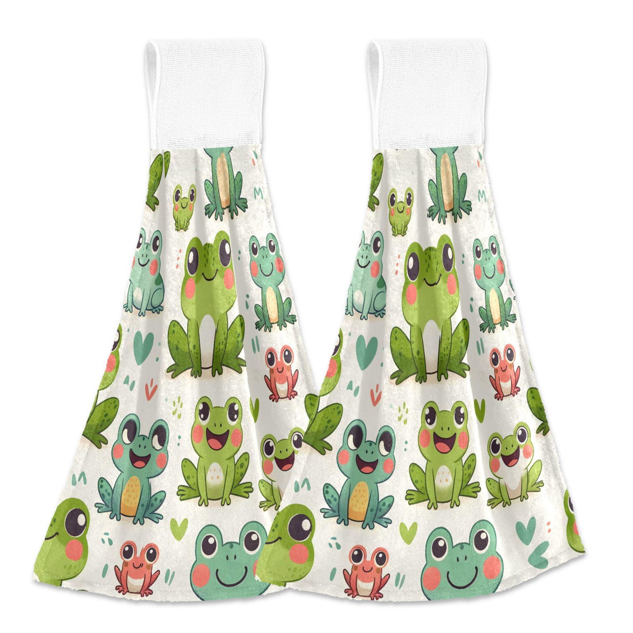 2 Pcs Cute Frogs and Heart Kitchen Hand Towels with Hanging Loops ...