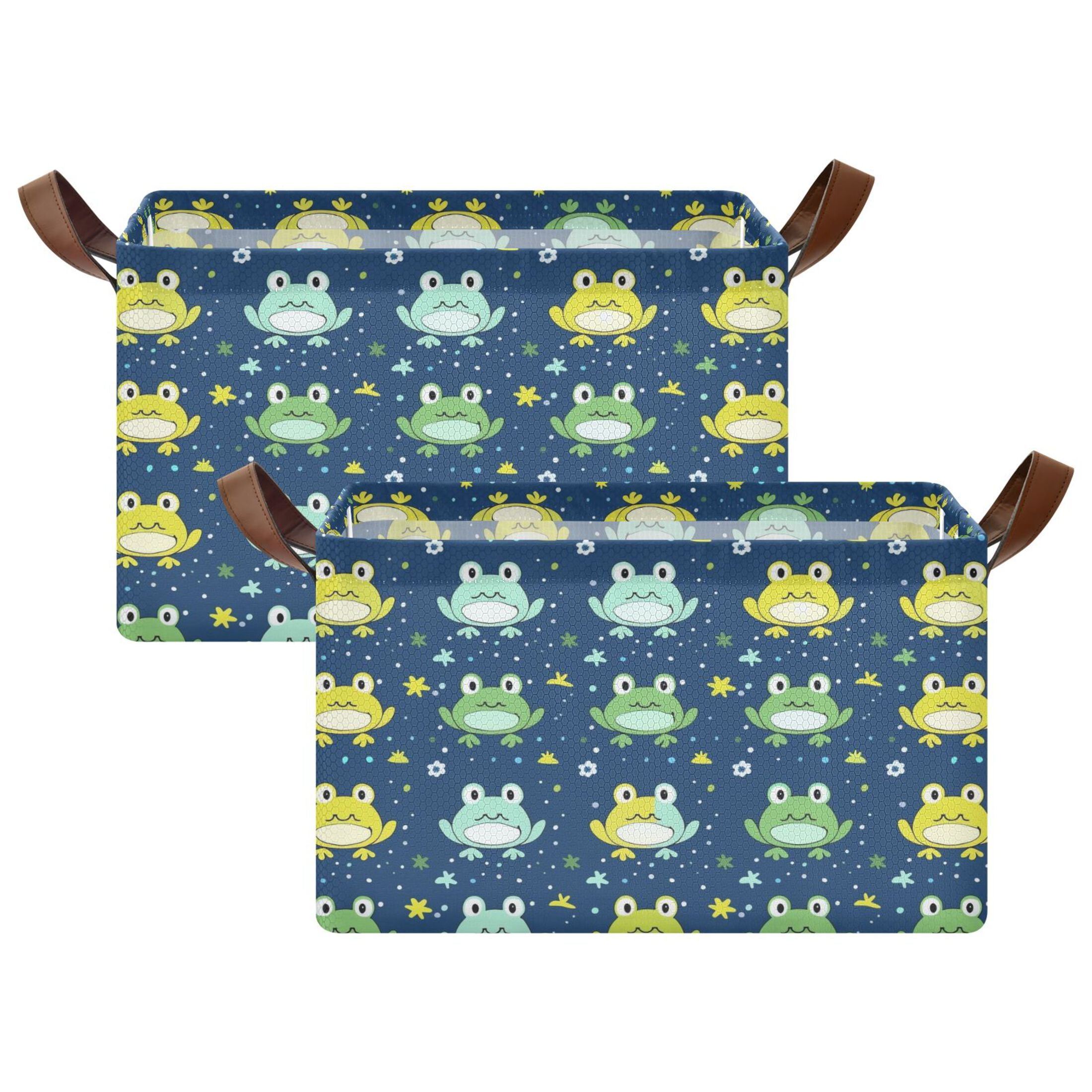 2 Pcs Cute Frogs with Flowers Collapsible Storage Bins Fabric Shelf ...