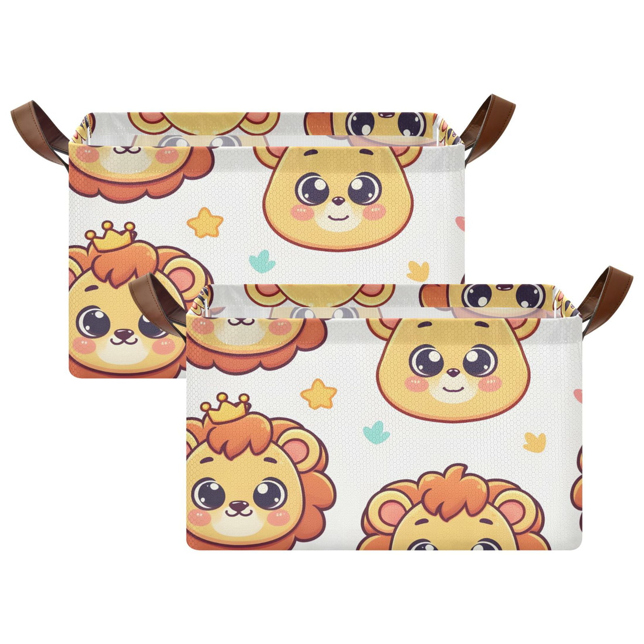 2 Pcs Cute Lion and Bear Face Collapsible Storage Bins Fabric Shelf ...