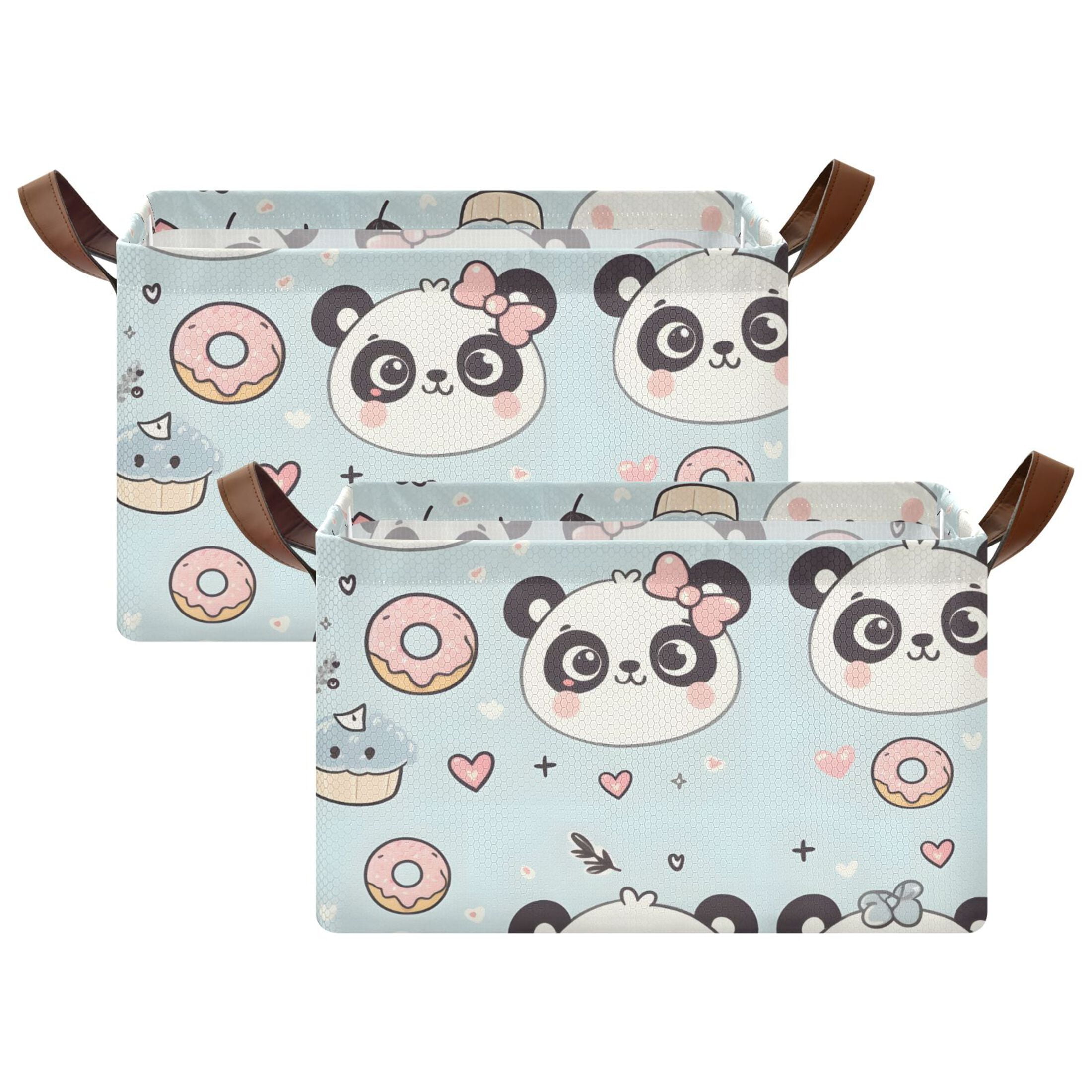 2 Pcs Cute Panda Face and Cake Collapsible Storage Bins Fabric Shelf ...