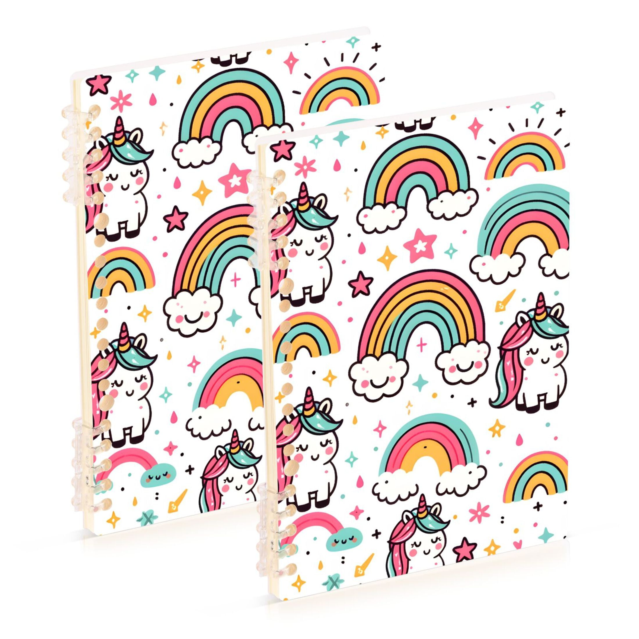 2 Pcs Cute Unicorns and Rainbow Spiral Notebooks 60 Sheets 120 Pages A5 ...