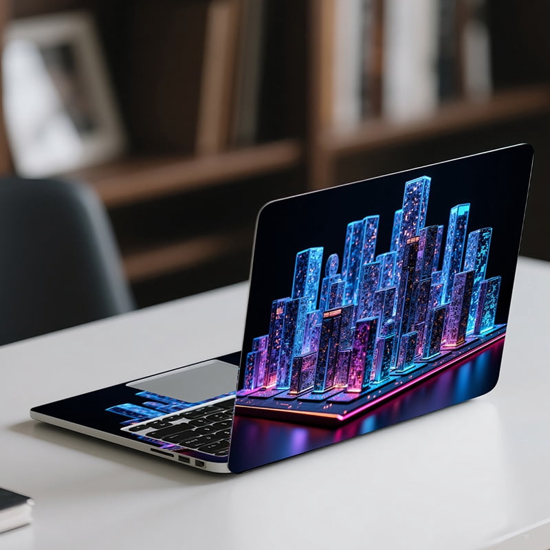 2-Pcs Cyberpunk City Laptop Skin Stickers, 27.5x38.3cm PVC Material ...