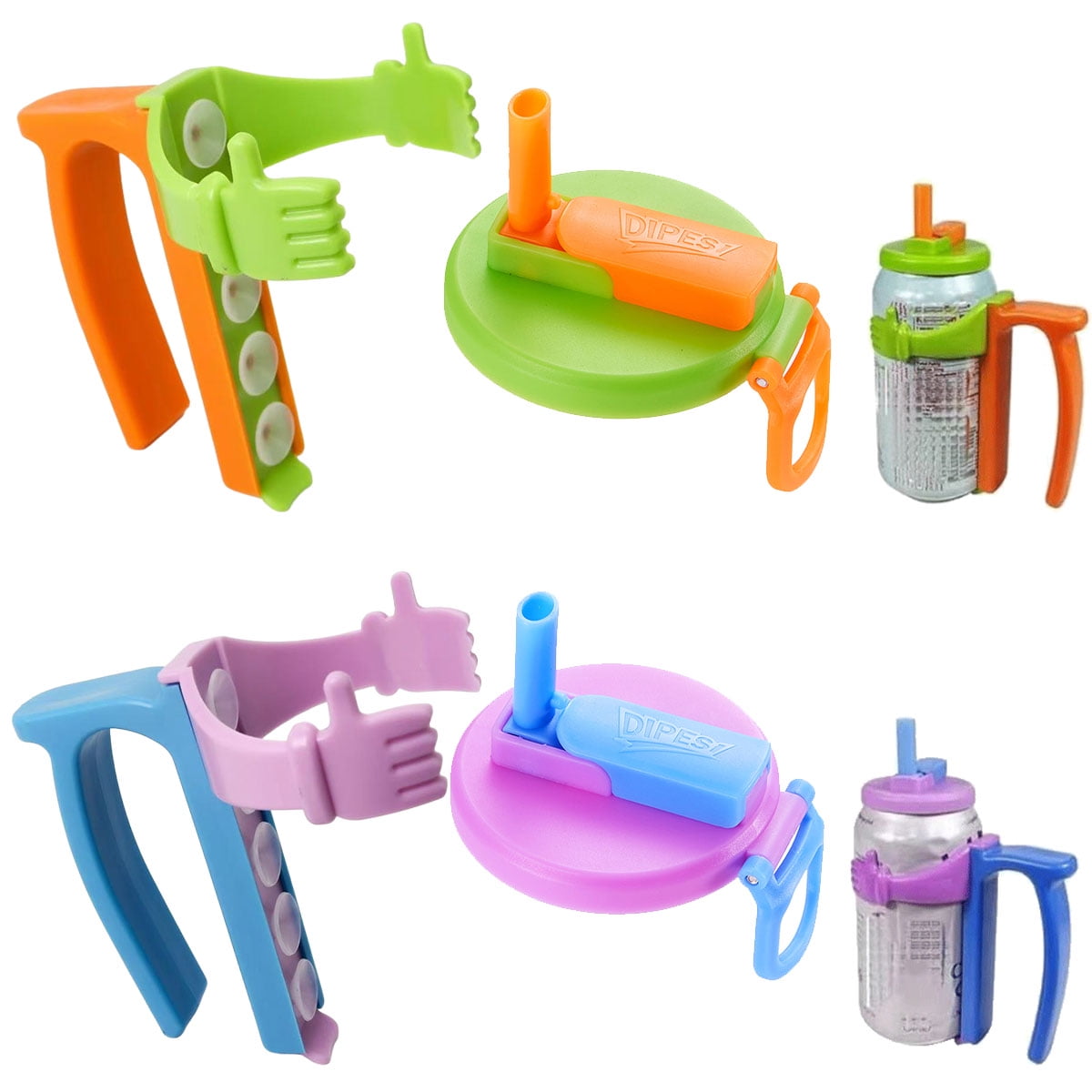 2 Pcs DIPESI Can Holder with Straw Lid, Adjustable Grip Handle for Soda ...