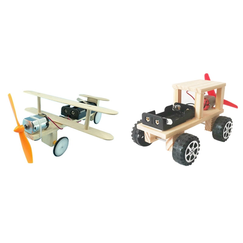 2 Pcs DIY Car Kids Wooden Puzzles Students Handmade Model Assembly Kit ...