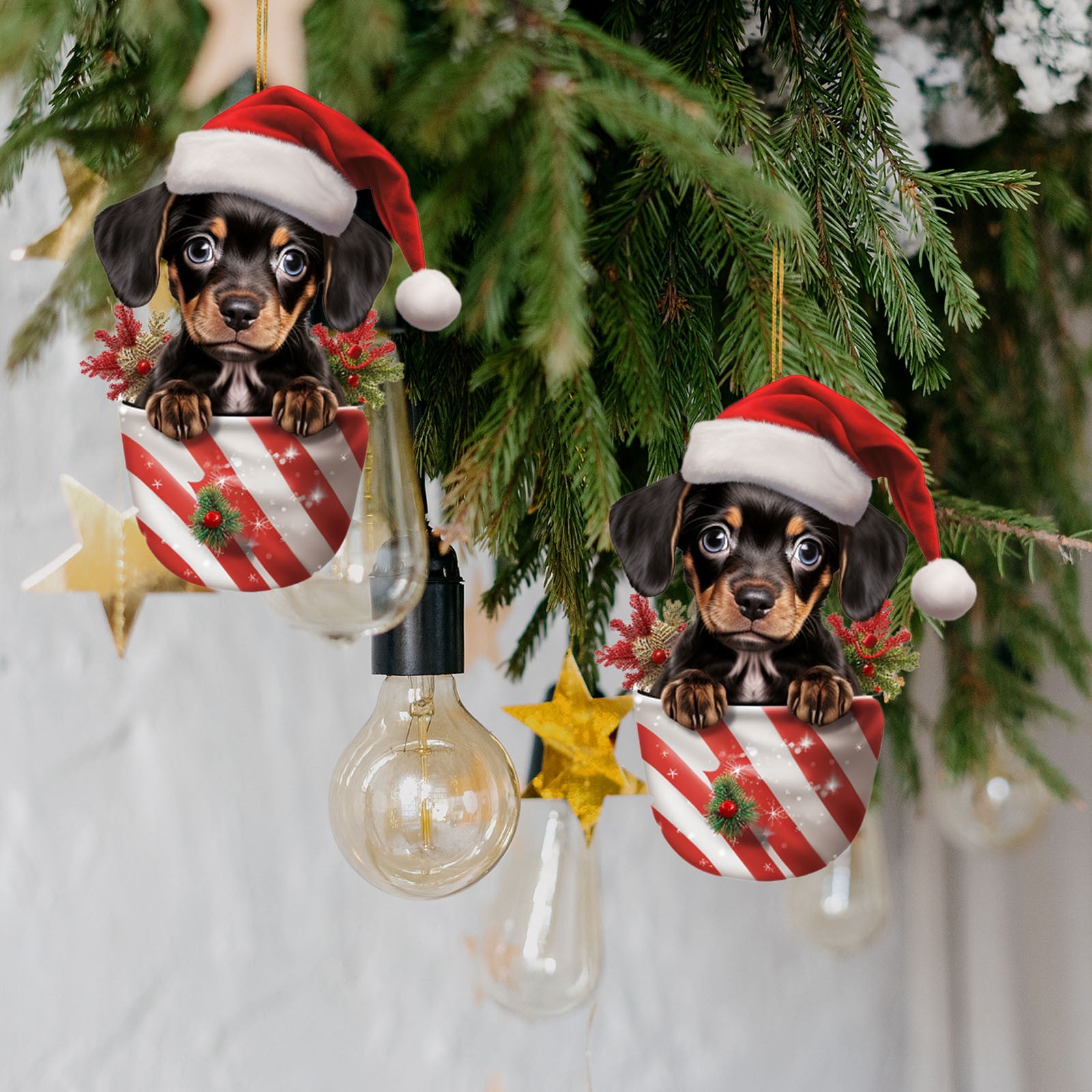 2 Pcs Dachshund Sleeping Angel Wing Memorial Dog 2D Flat Car Rear View ...