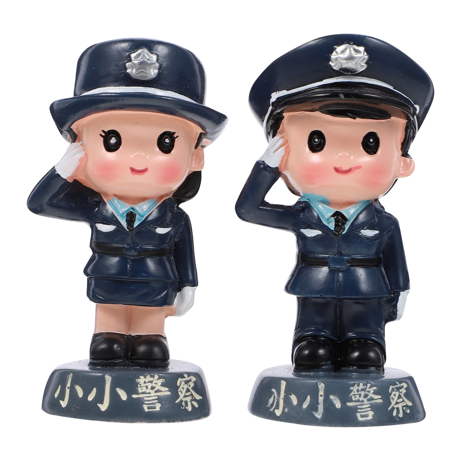 2 Pcs Decor Policeman Action Figure Doll Model Cake Figurine Mini Resin ...