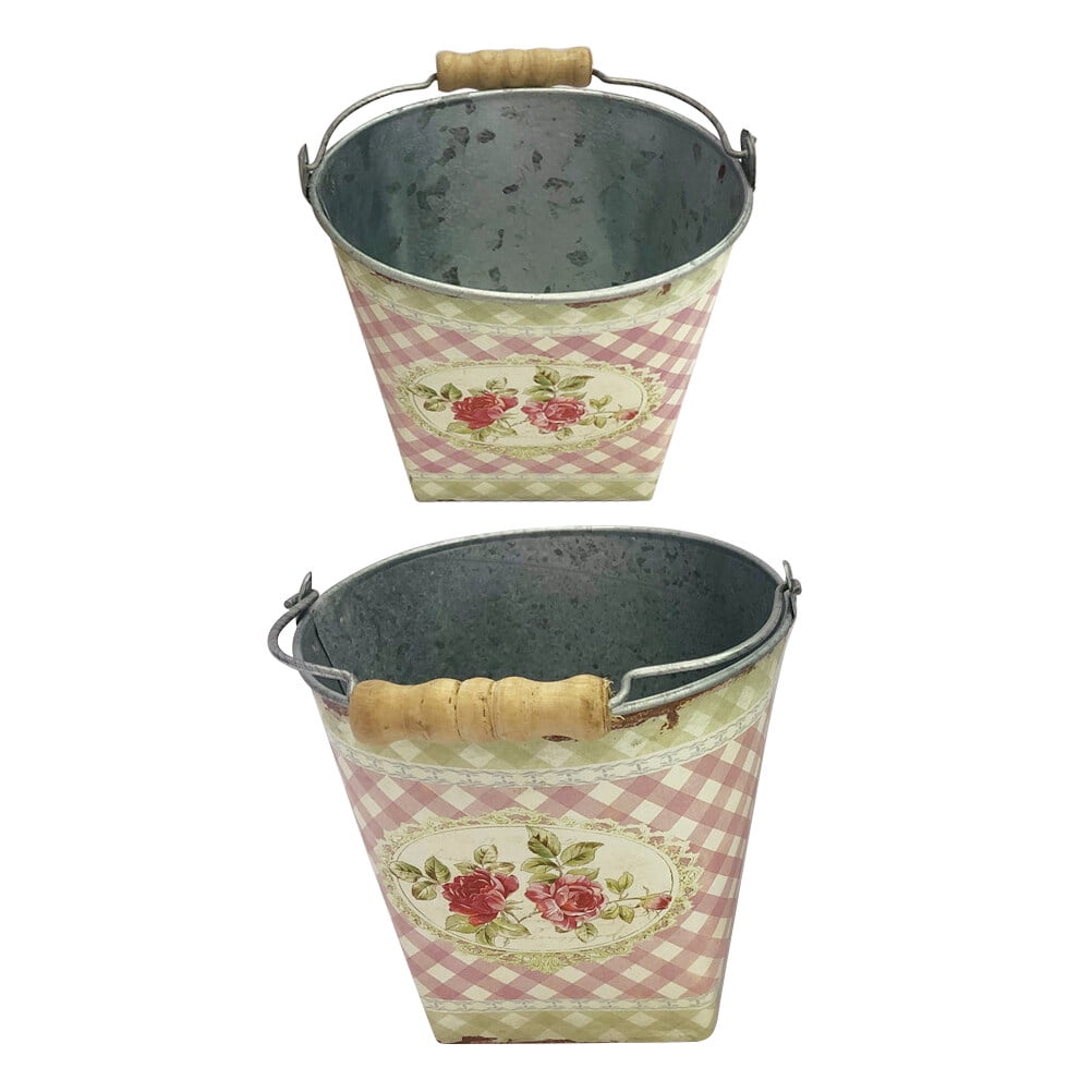 2Pcs Flower Buckets Retro Iron Craft Flower Containers Pretty Home ...