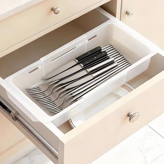 2 Pcs Deep Drawer Organizer Kitchen, Adjustable Sliding Drawer ...